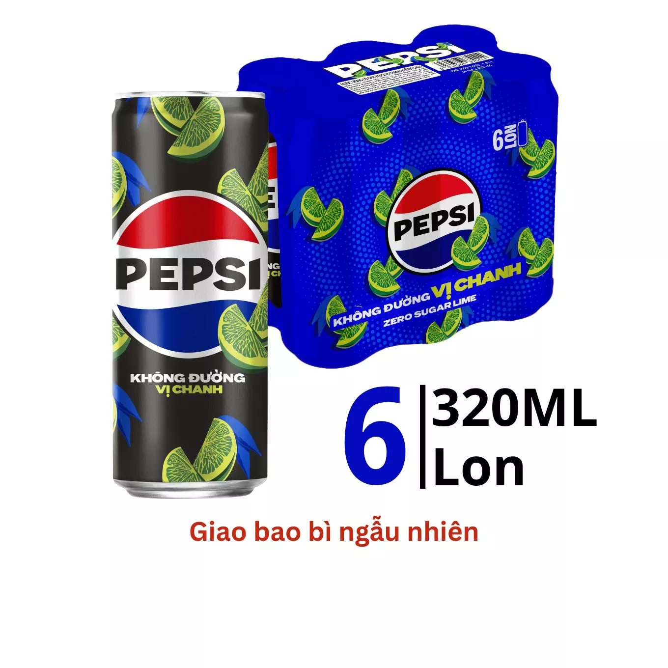 Lốc 6 lon nước ngọt Pepsi vị chanh zero calo 320ml - Chuỗi siêu thị ...