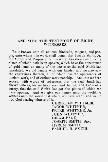 Testimony of the Eight Witnesses | ScriptureCentral