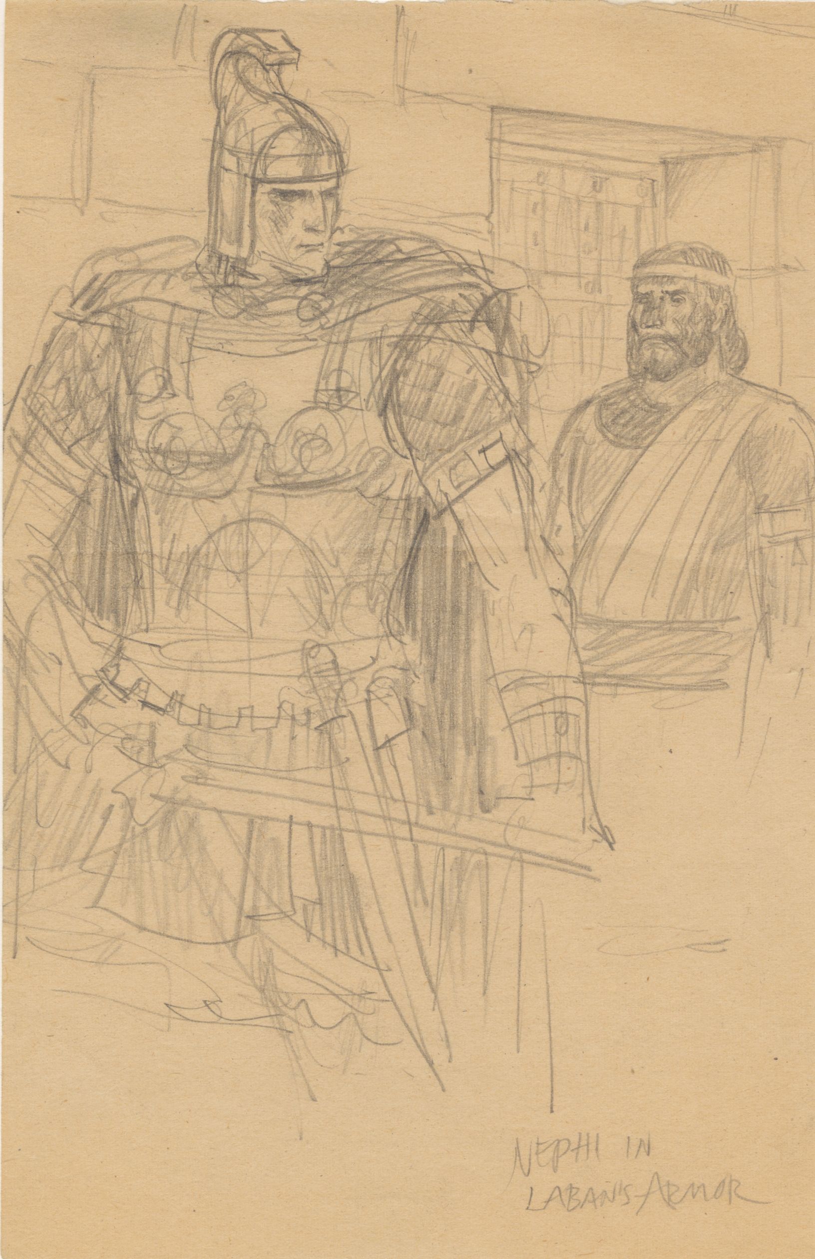 Sketch of "Nephi in Laban’s Armor" | ScriptureCentral