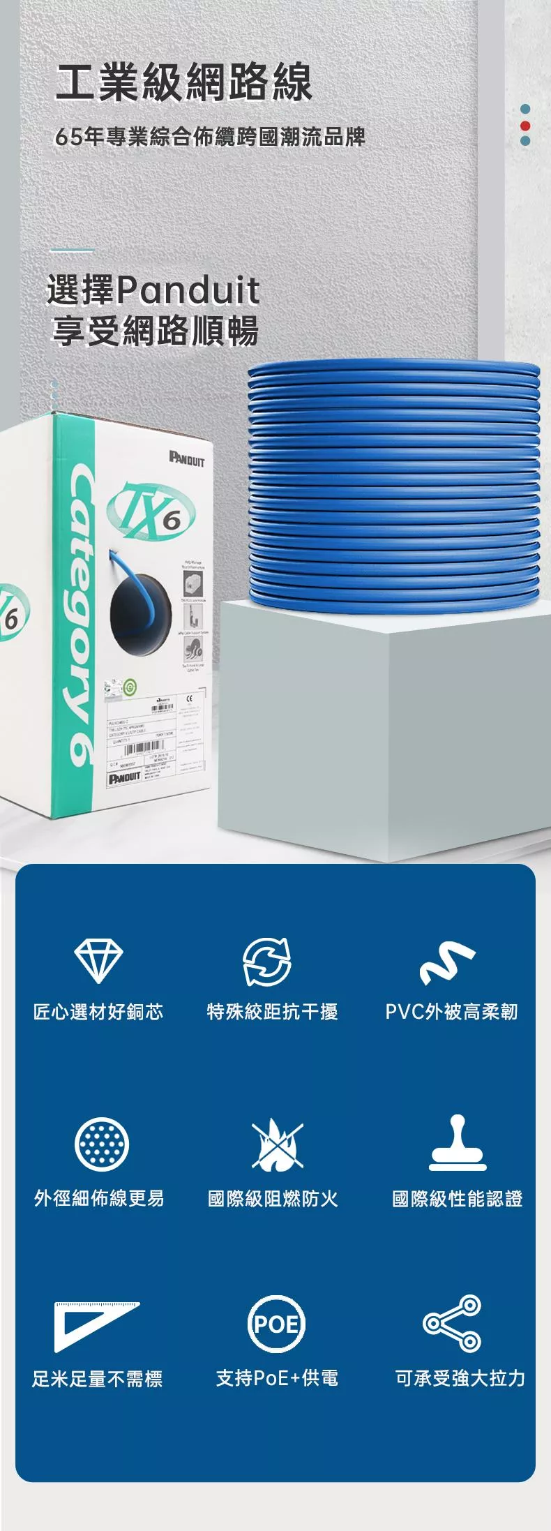 PANDUIT Cat 6 無遮蔽 U/UTP 23AWG 低煙無鹵 網路線 - PUL6004 PANDUIT