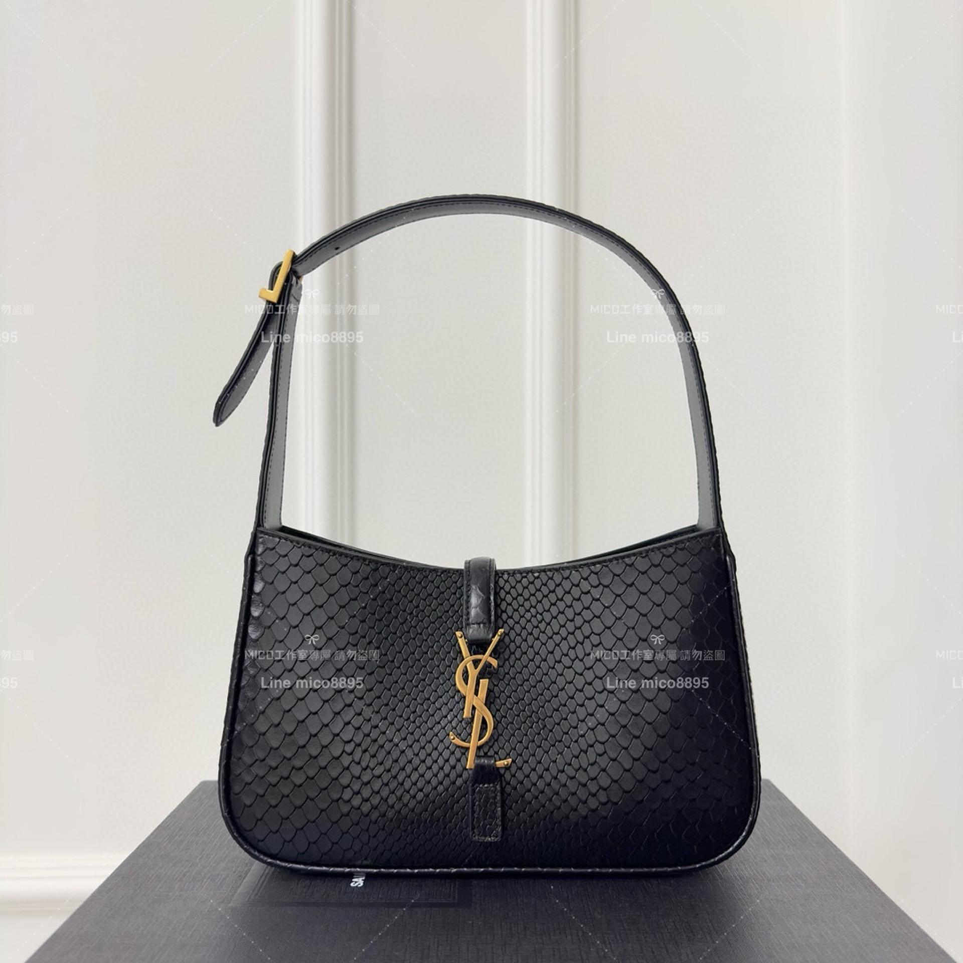 YSL Saint Laurent 聖羅蘭 黑色蛇紋款 LE 5 À 7# Le5a7 Hobo腋下包/手提包 24cm | Mico高端訂製