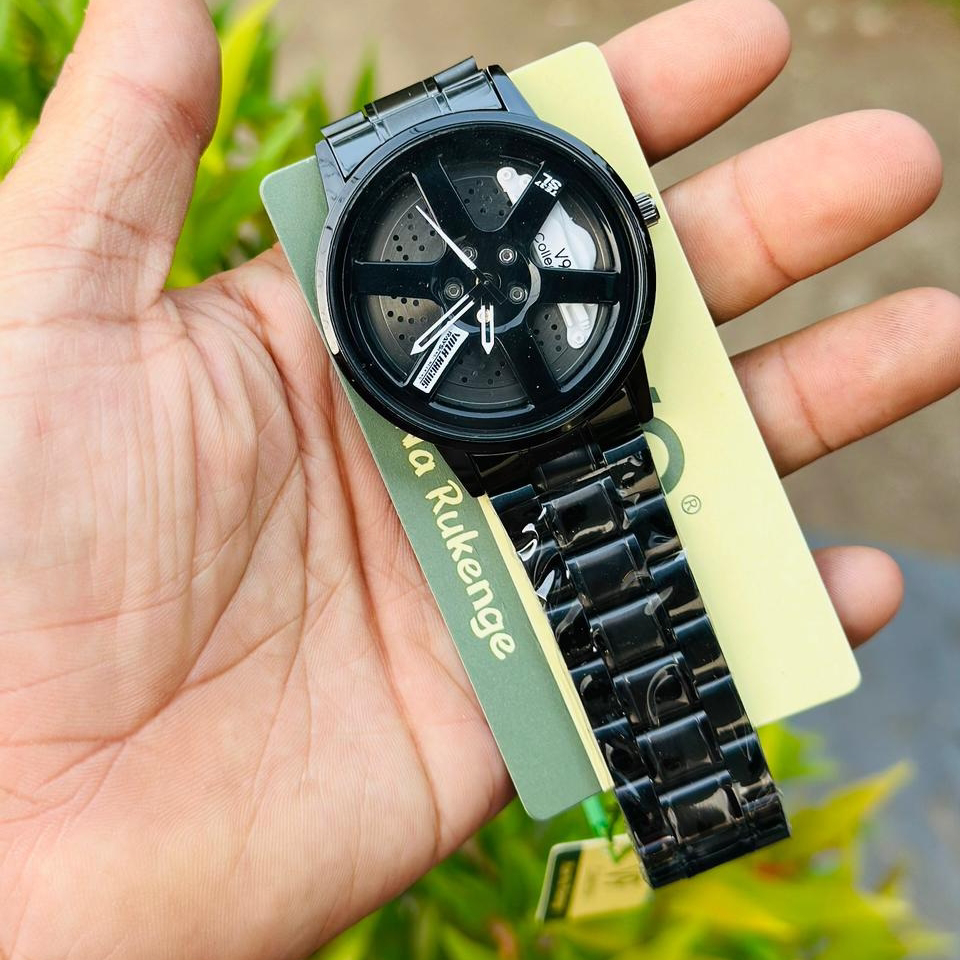 Car Wheel Watch, Stainless Steel Mens Wristwatch with Spinning Car Rim ...