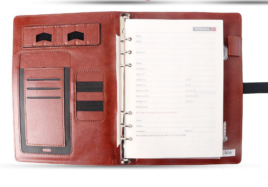 V-5 Diary Folder with 8000 mAh Power Bank and Phone Stand W/Exclusive Box