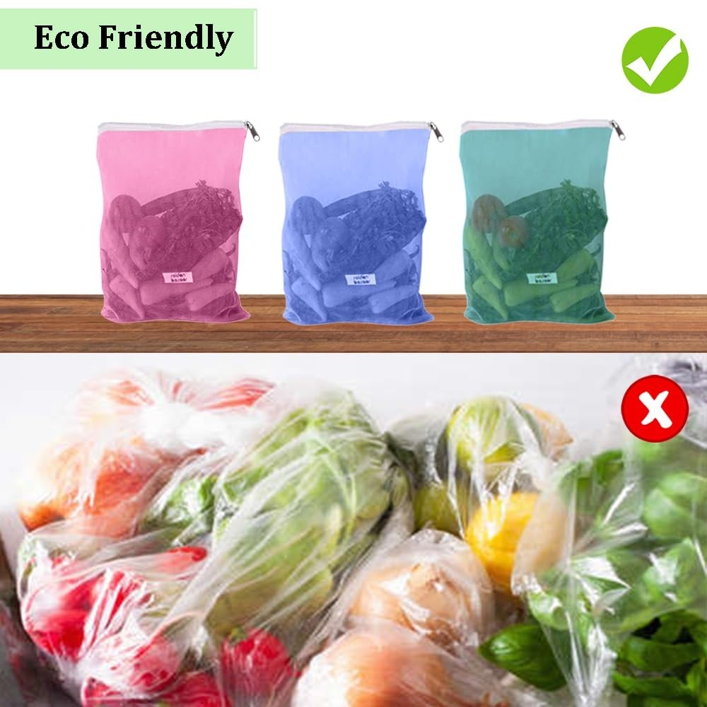 Set Of 5 Reusable Fridge Bags For Storage Of Fruits And Vegetables With ...