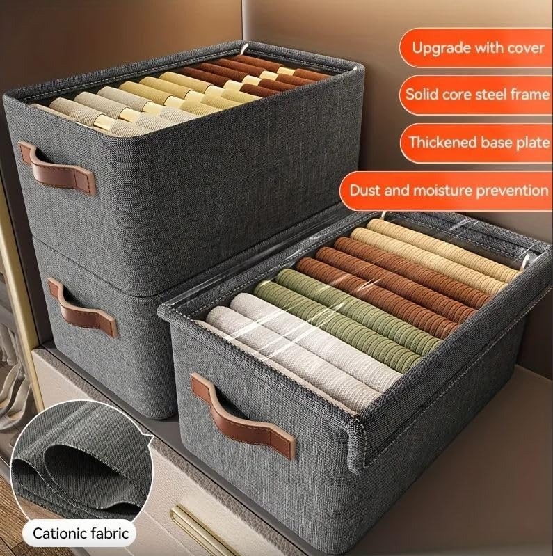 26l Storage Organizer Box with Lid Handles Foldable Metal