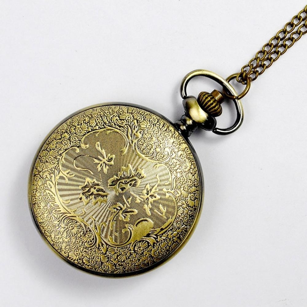Quartz Bronze Butterfly Vintage Pocket Watch | Necklace Chain Pendant ...