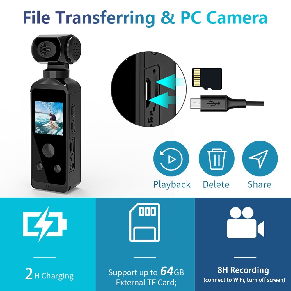 4K Ultra HD Pocket Action Camera – Portable, Waterproof, Wide-Angle ...