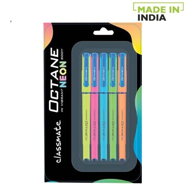 Classmate Octane Neon Gel Pen, 5 pcs