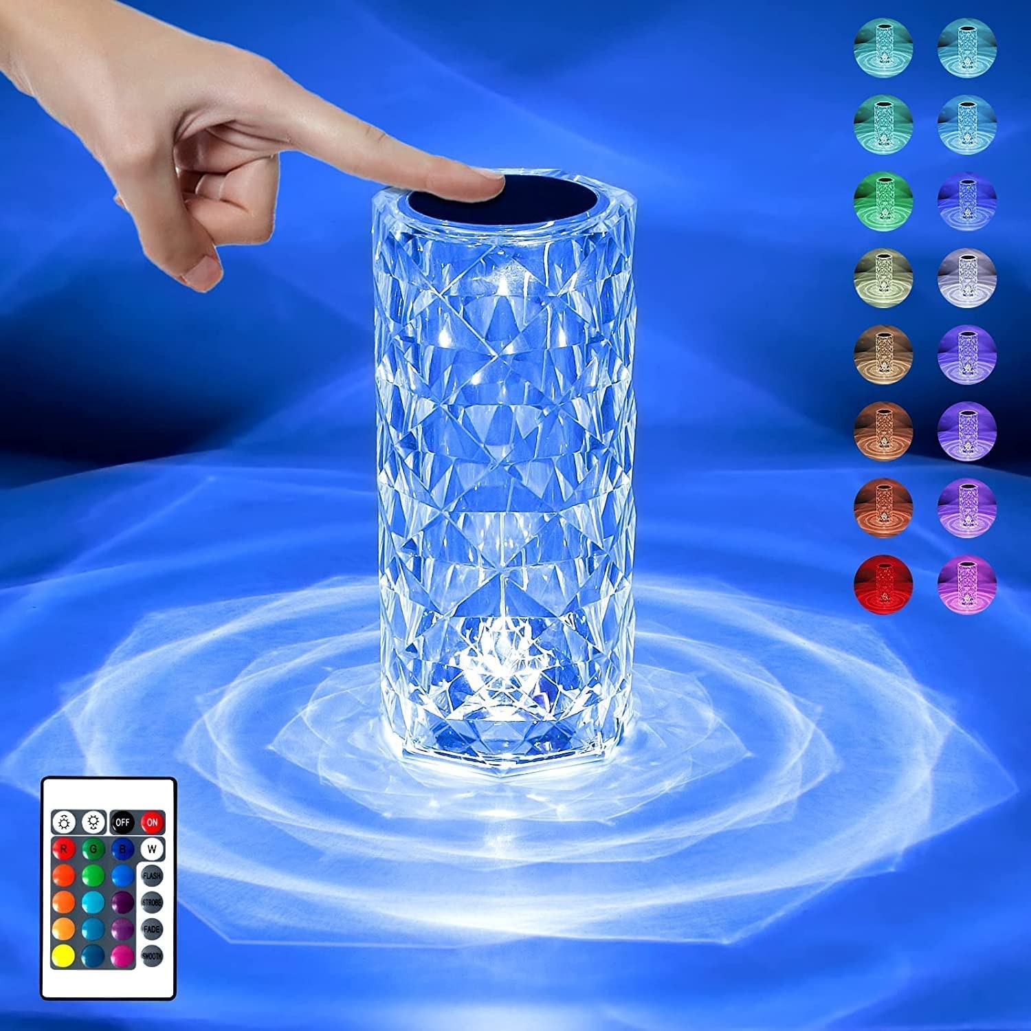 Crystal Lamp,16 Color Changing Rose Crystal Diamond Table Lamp,USB ...