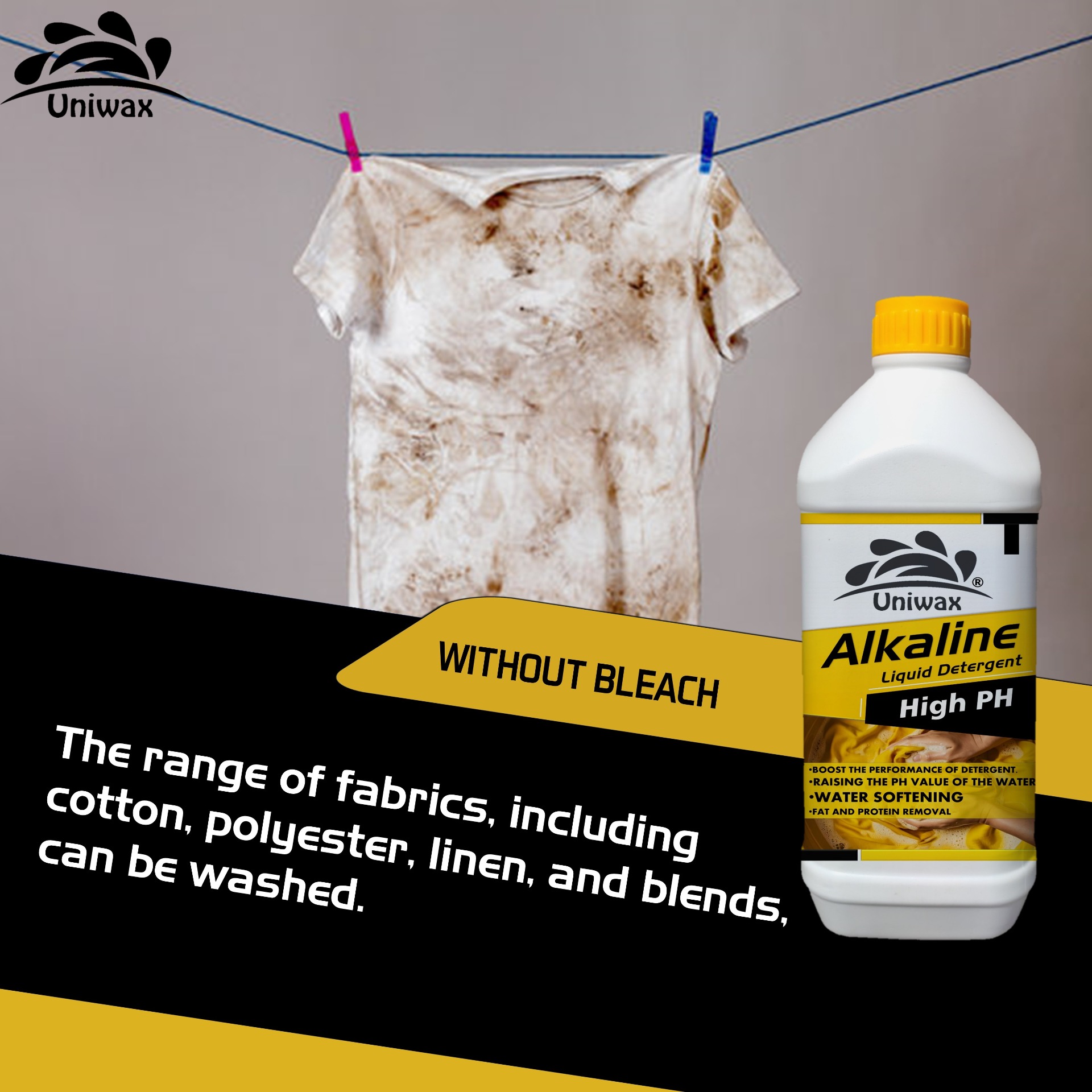 Alkaline liquid detergent- High PH stain remover, suitable for top load ...