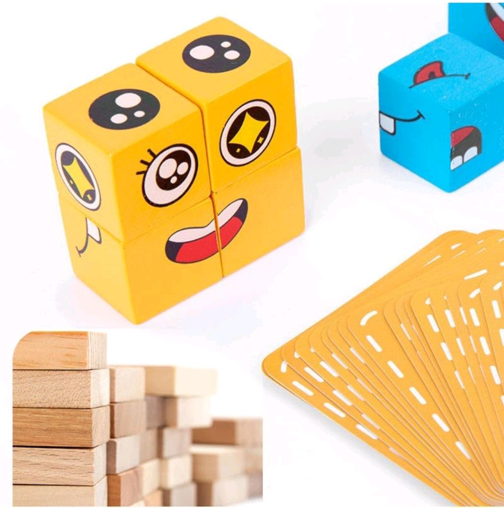 Wooden Emoji Face - Changing Cube Puzzle