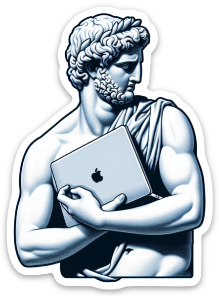 Greek lord holding macbook by Tech Bro Stickers | Die cut stickers ...