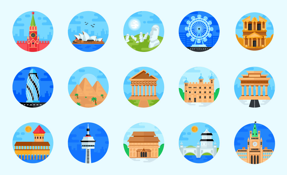 Landmarks Icons Flat Icons - Smashing Stocks