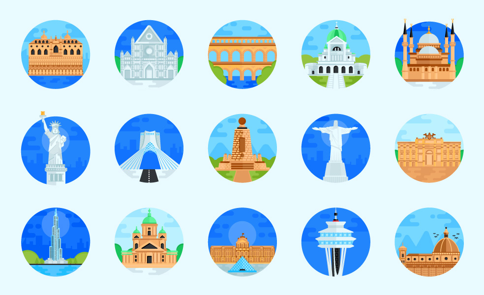 Landmarks Icons Flat Icons - Smashing Stocks