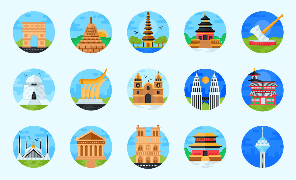 Landmarks Icons Flat Icons - Smashing Stocks