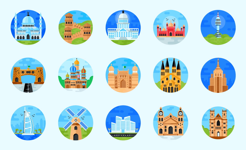 Landmarks Icons Flat Icons - Smashing Stocks