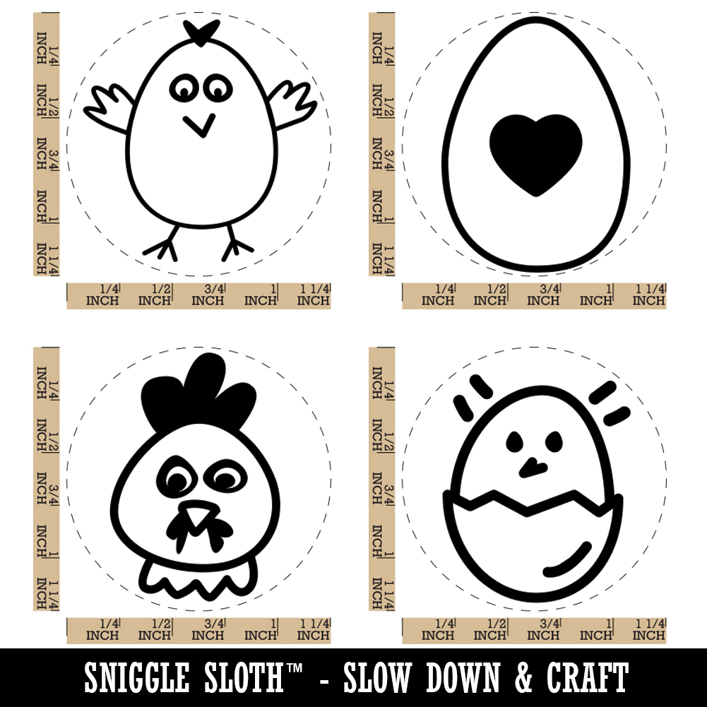 Chicken Wary Doodle Rooster Chick Hatching Heart Egg Rubber Stamp Set ...