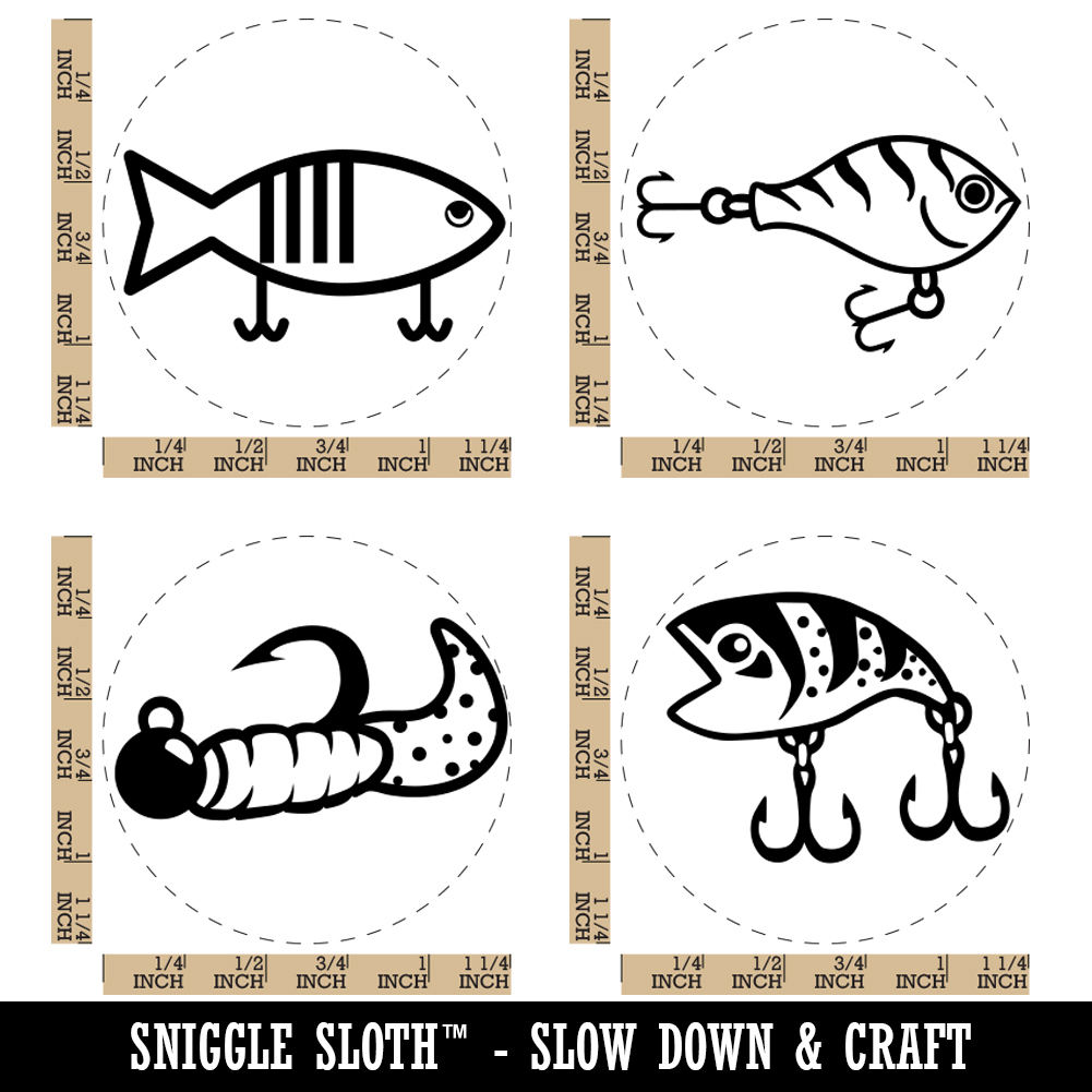 Fish Fishing Lures Bait Hook Rubber Stamp Set