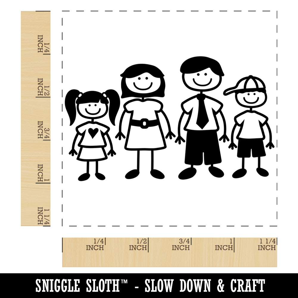 STICK FIGURE FAMILY of Four Mom Dad Son Daughter Square Rubber Stamp ...