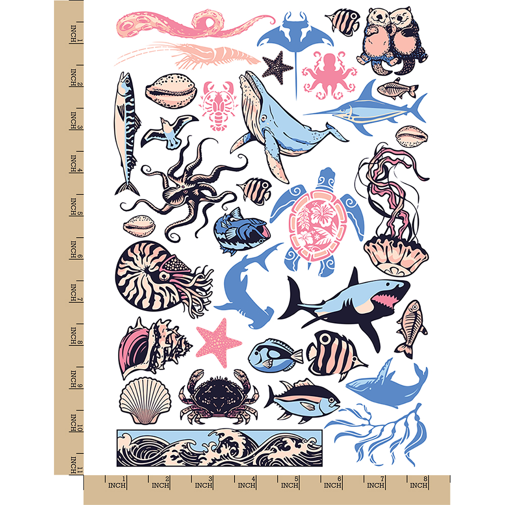 Fish Whales Ocean Sea Marine Life Temporary Tattoo Fake Body Art Set | eBay