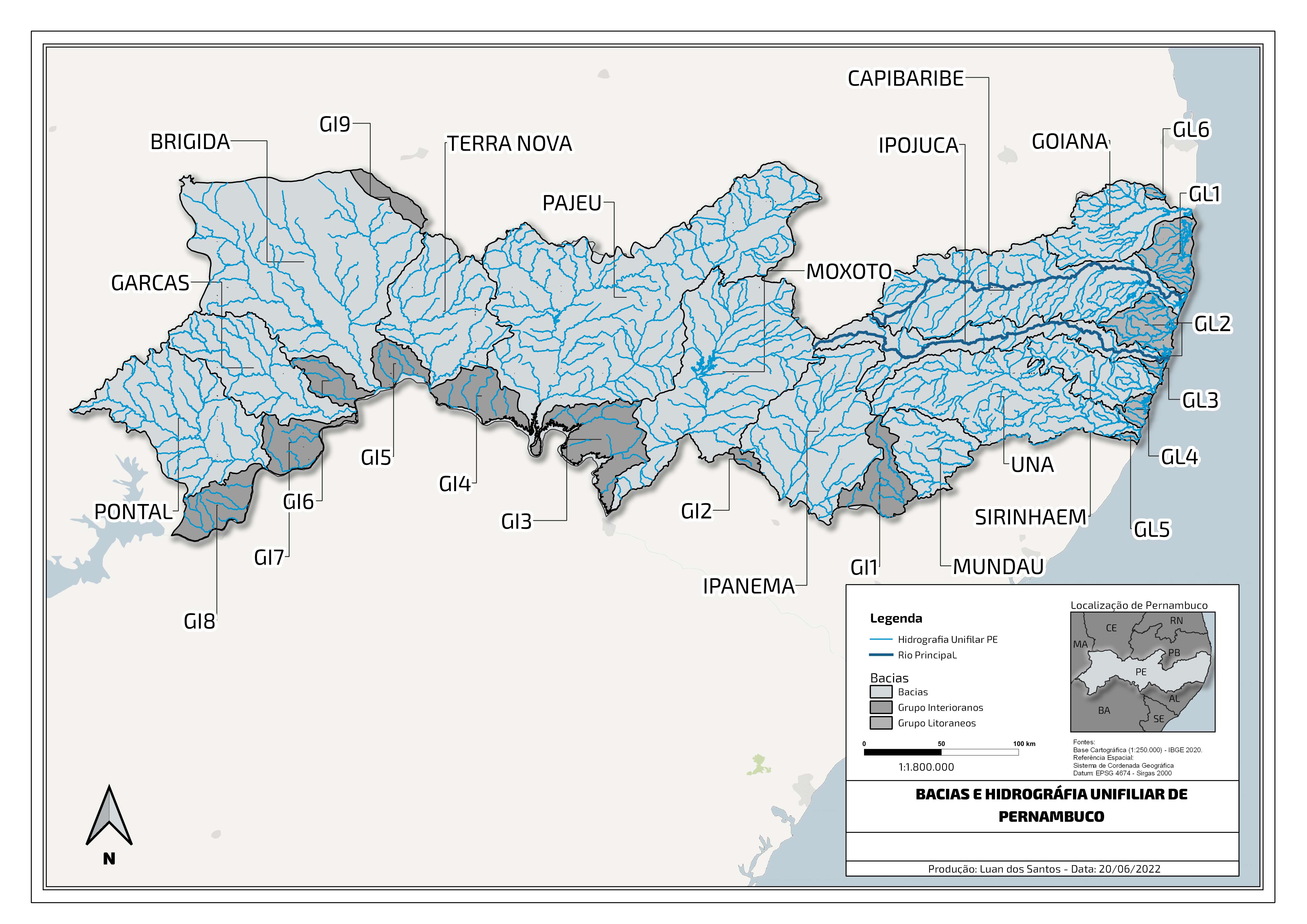 Bacias e Hidrografia Unifilar (PE) | Spatialnode