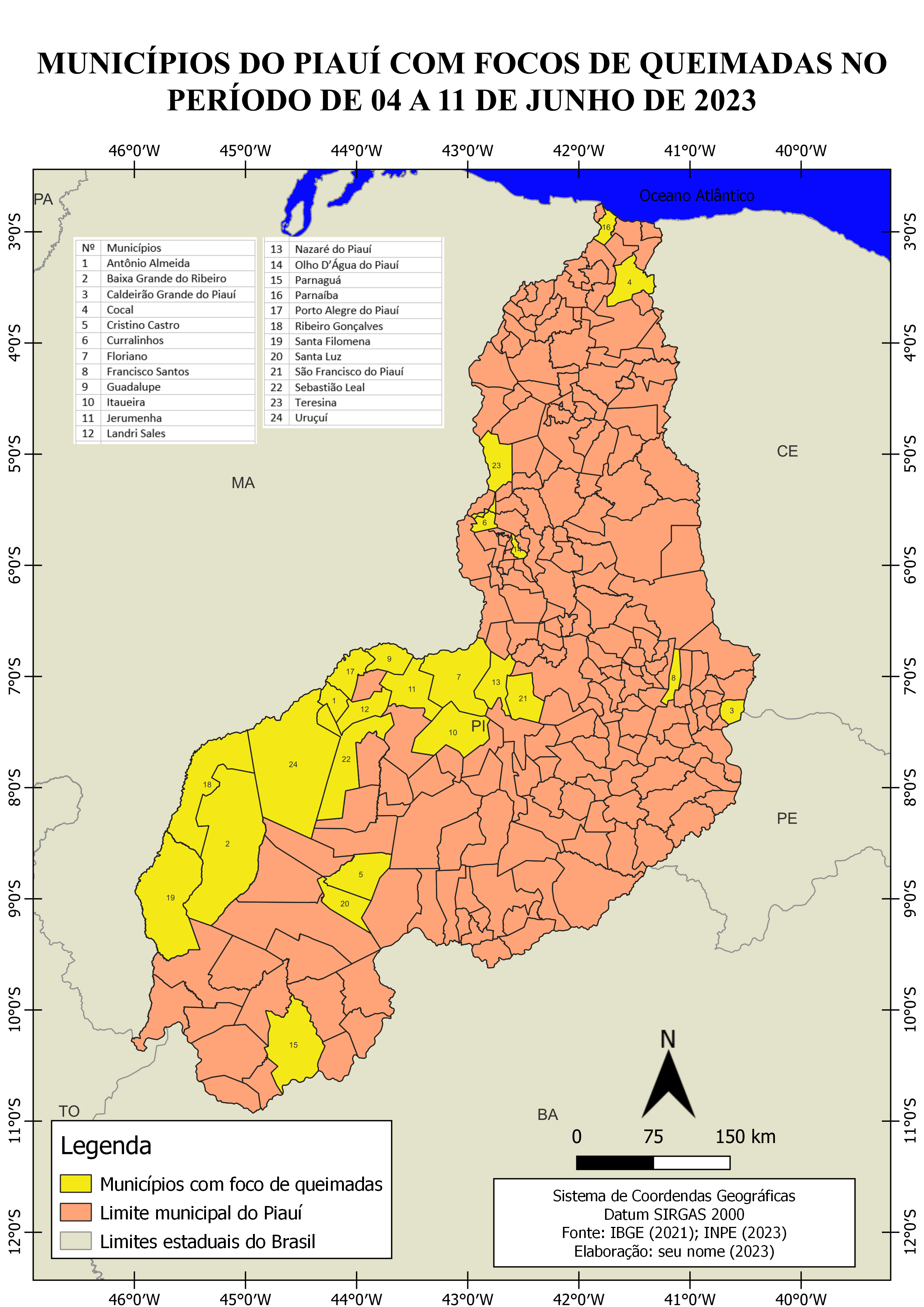 Mapa de focos de Queimadas do Piauí | Spatialnode