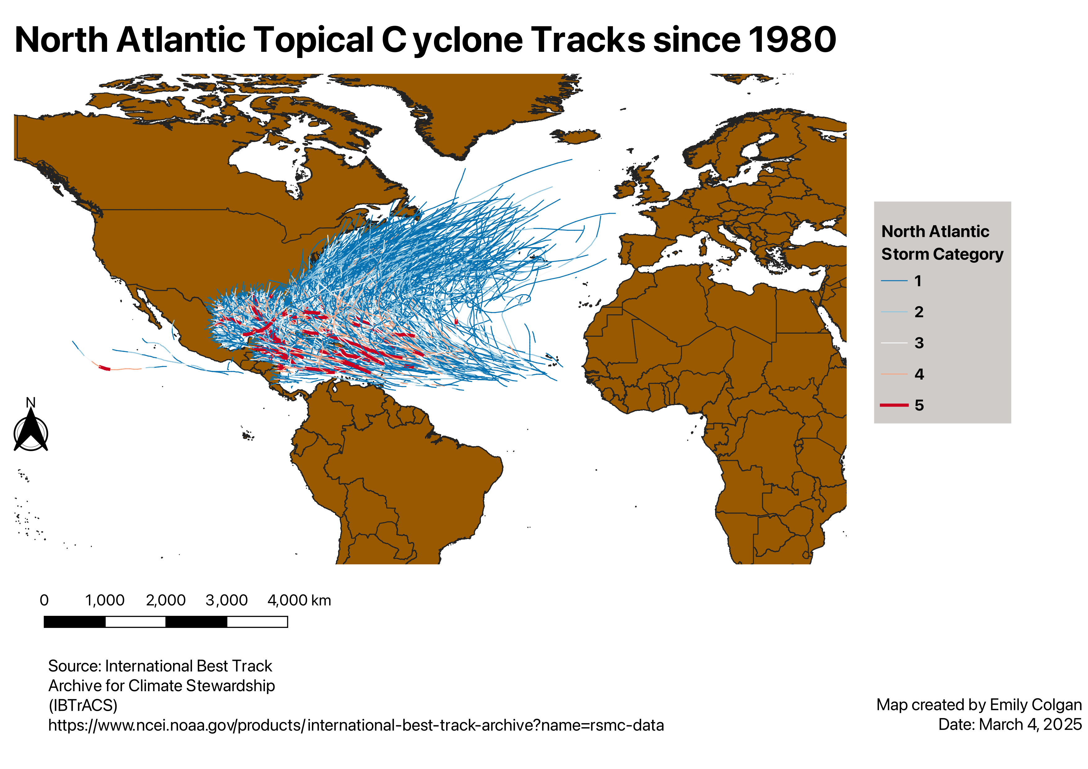 North Atlantic Tropical Cyclone Tracks | Spatialnode