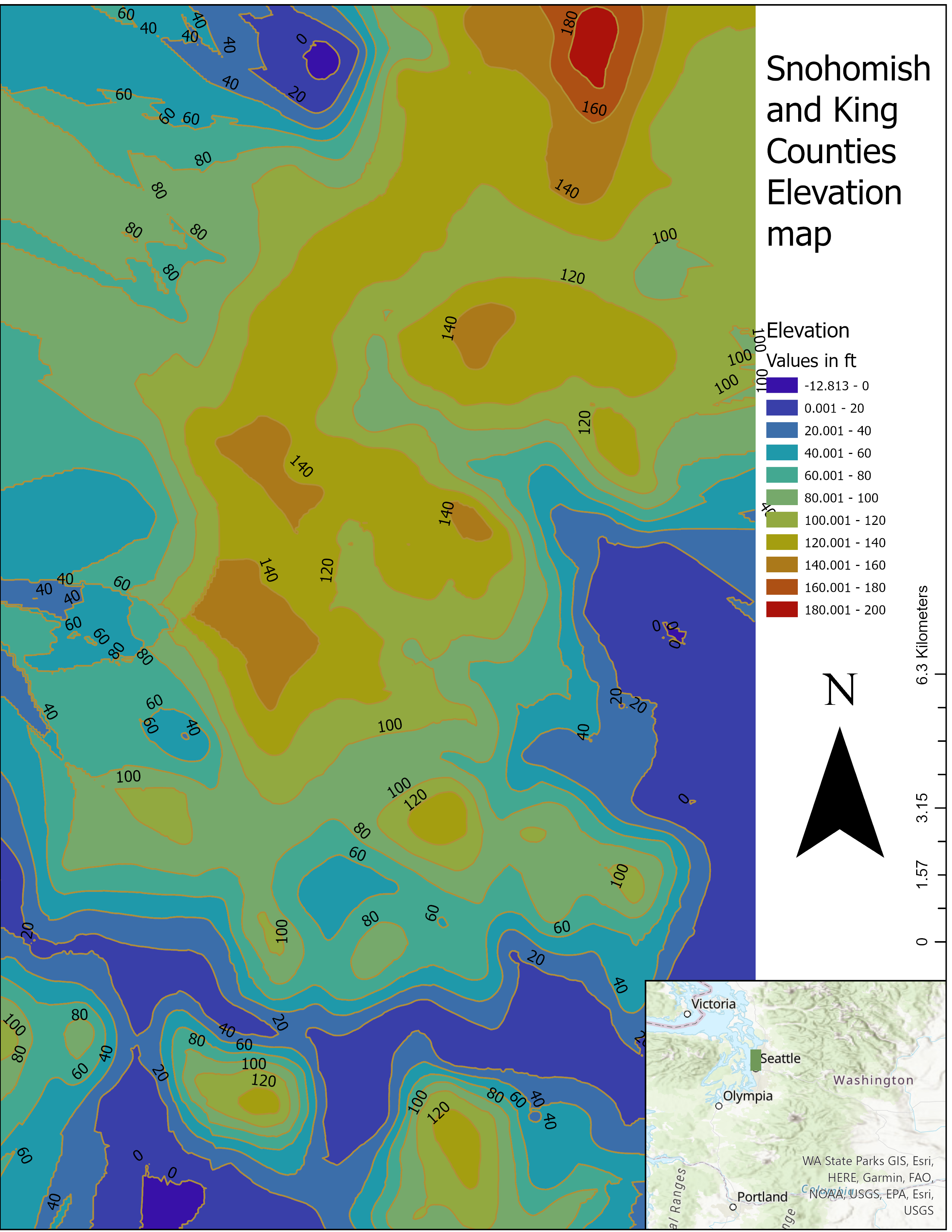 Elevation Map near Seattle | Spatialnode