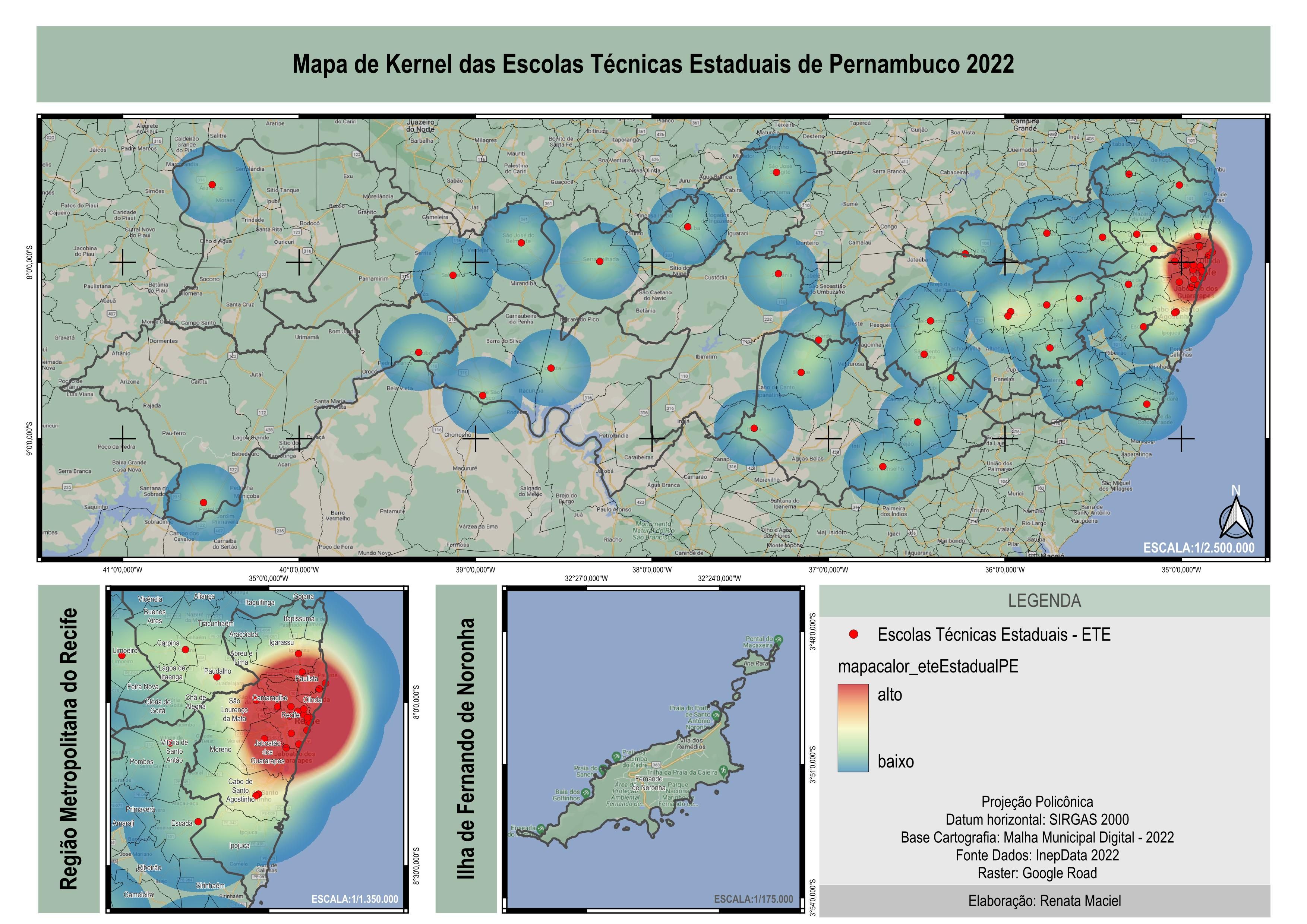 Mapa de Kernel Escolas Tecnicas PE | Spatialnode