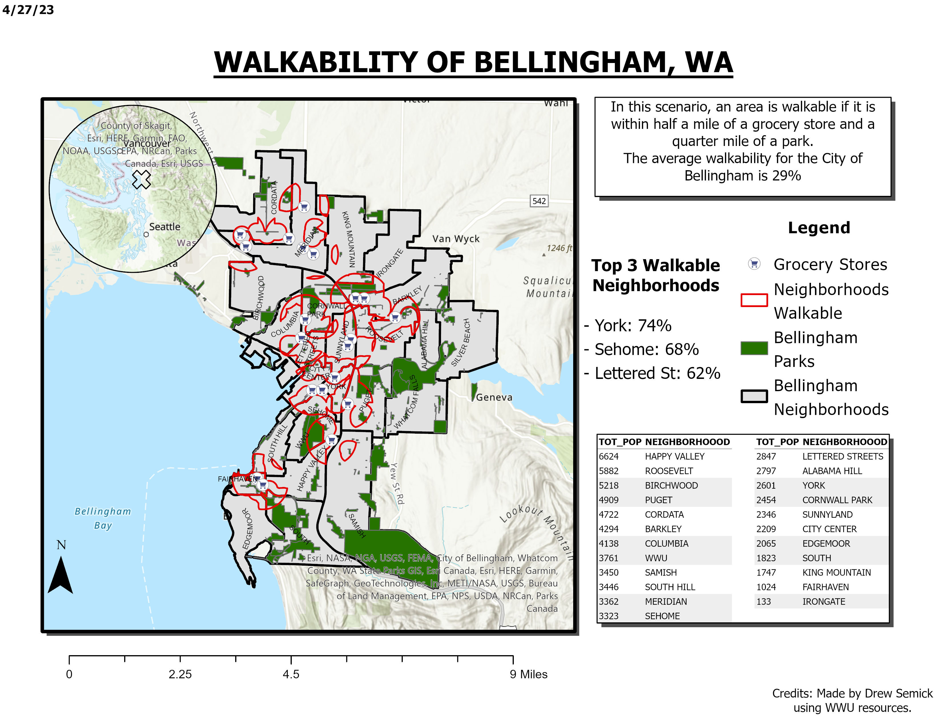 Walkability of Bellingham, WA | Spatialnode