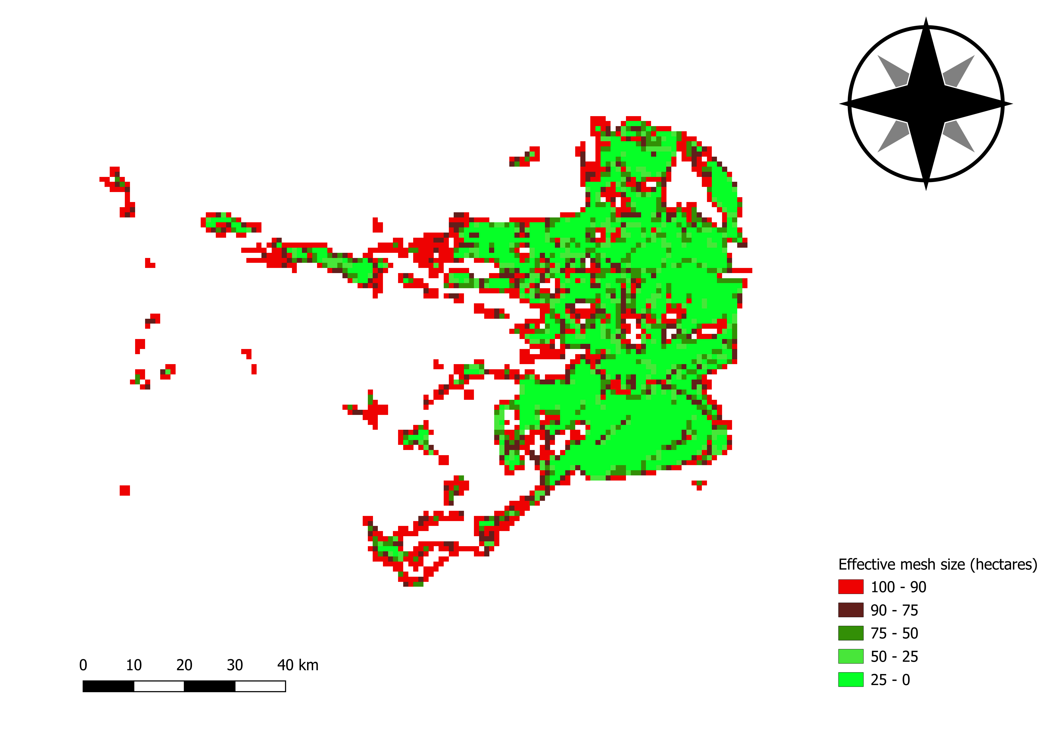 Fragmentation wetlands - Mesh size | Spatialnode