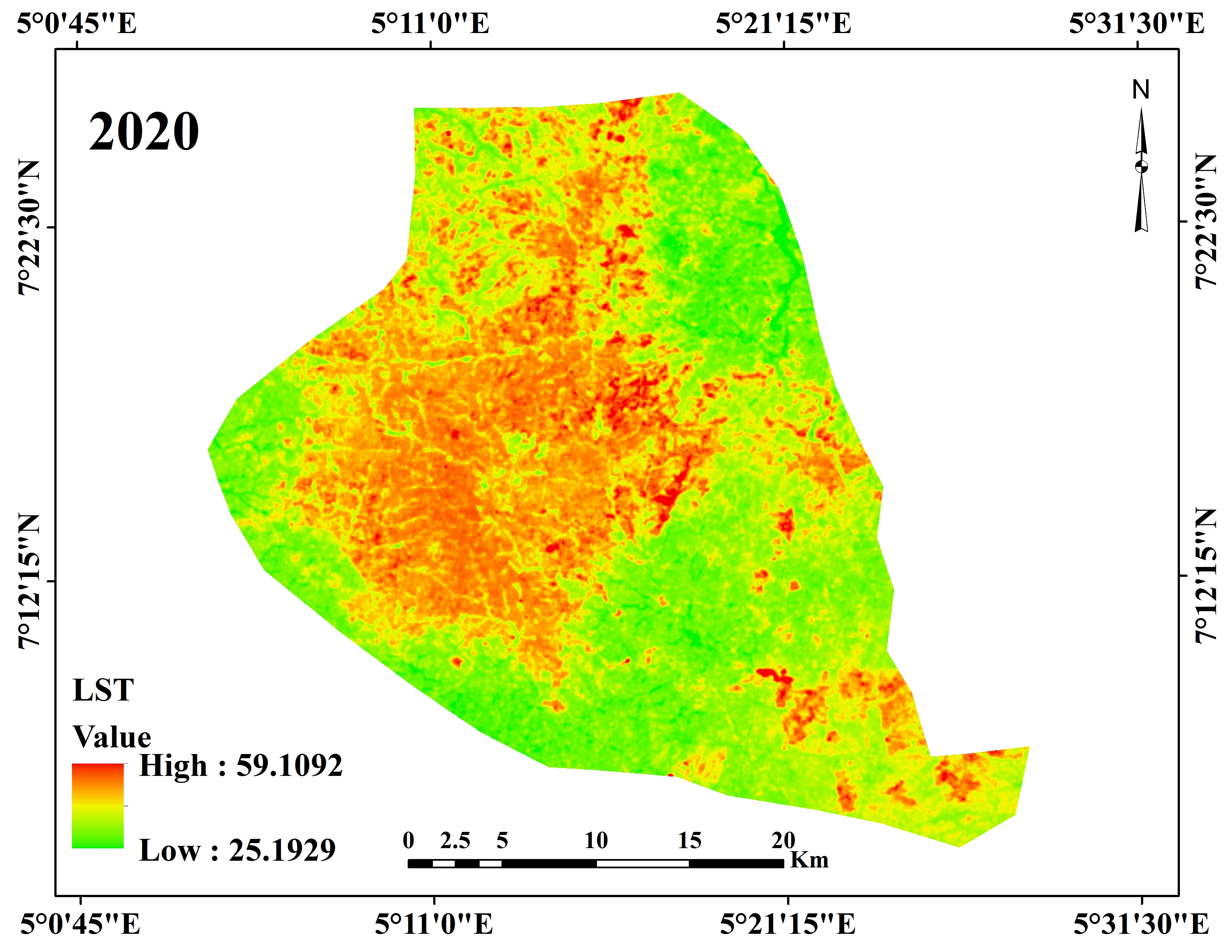 LST Map of Akure (North and South), 2020 | Spatialnode