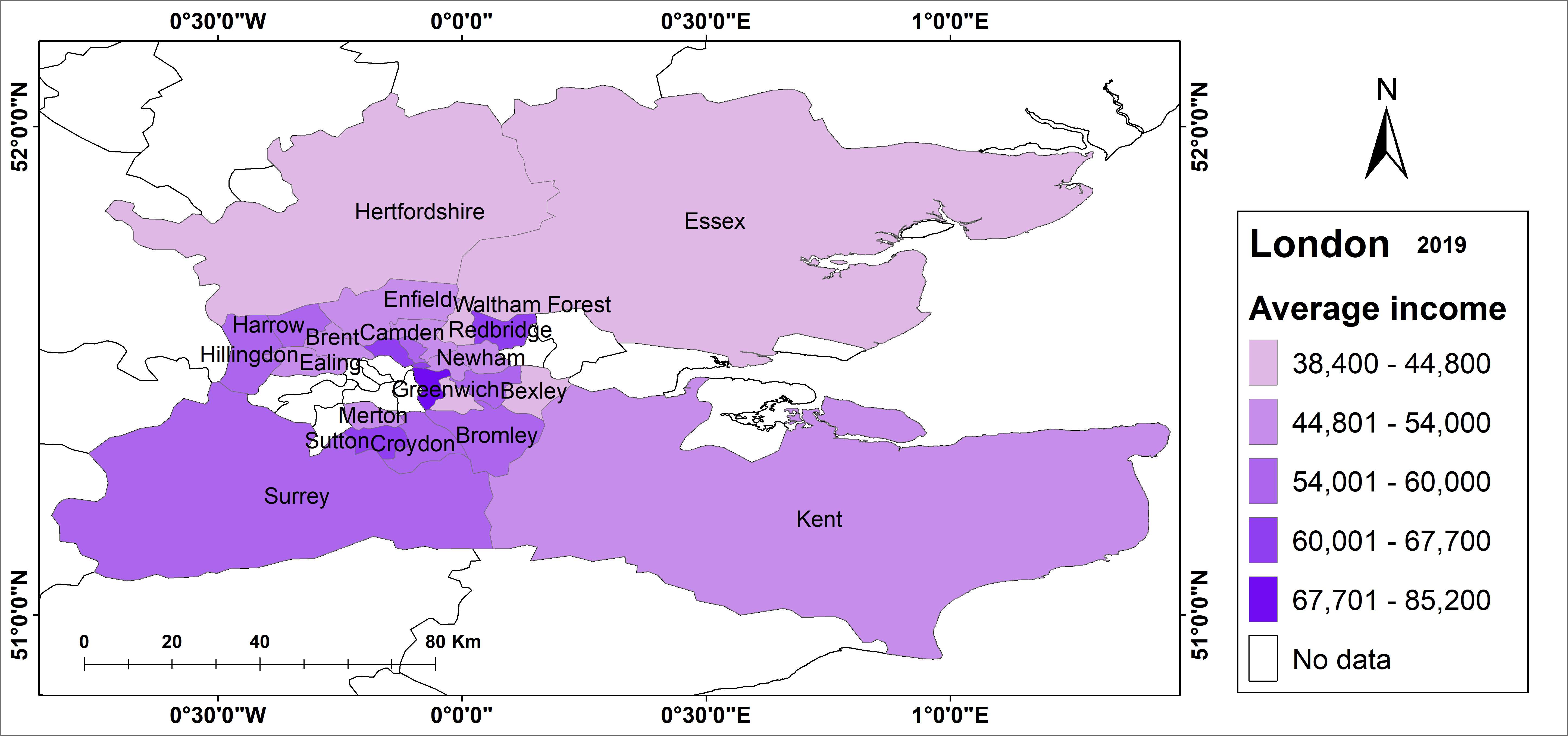 London region Average income for 2019 | Spatialnode