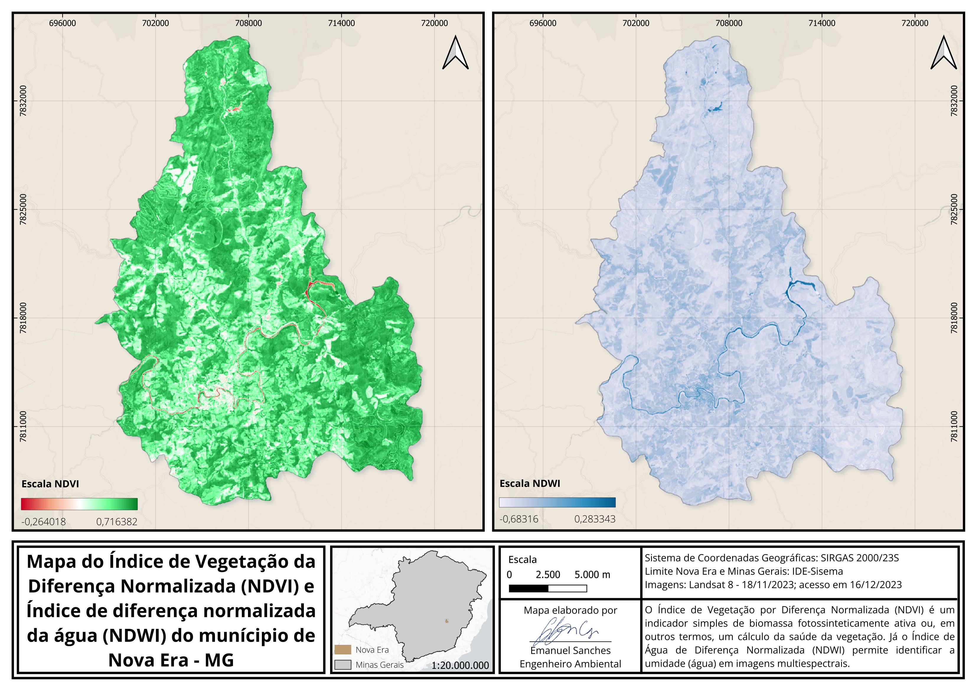Mapa de NDVI e NDWI de Nova Era - MG | Spatialnode