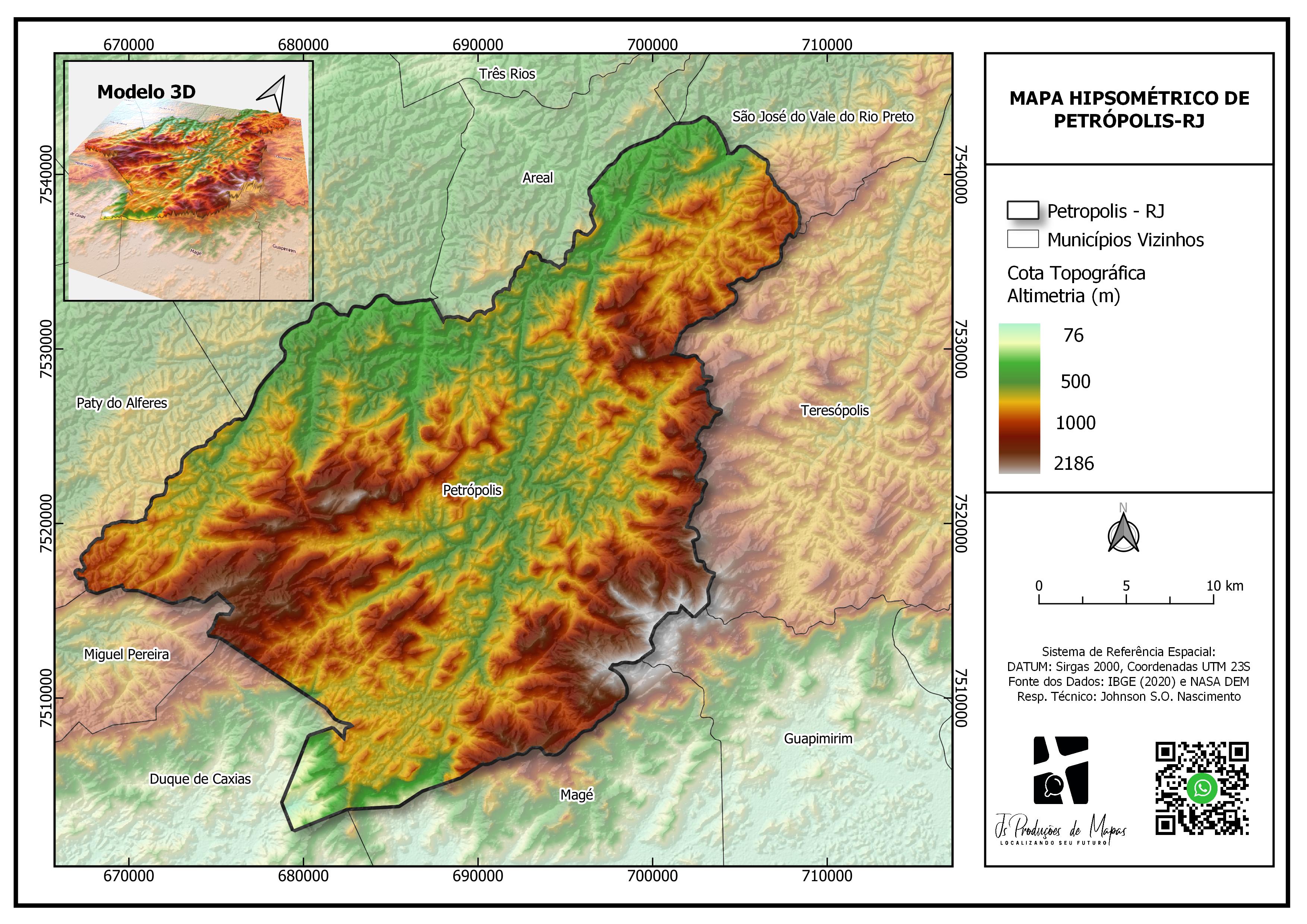 Mapa Hipsométrico de Petrópolis, RJ | Spatialnode