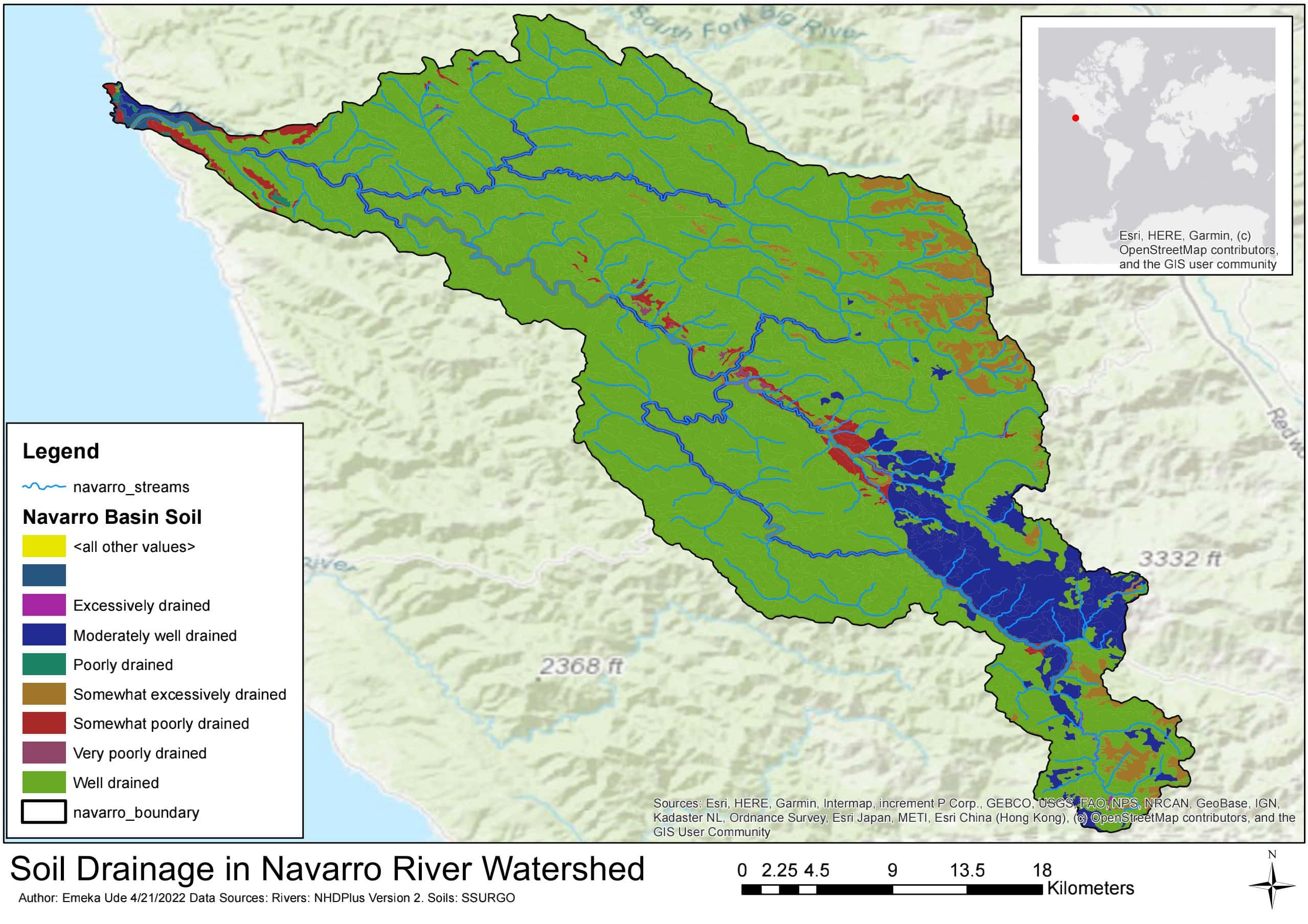 Soil Drainage in Navarro River Watershed | Spatialnode