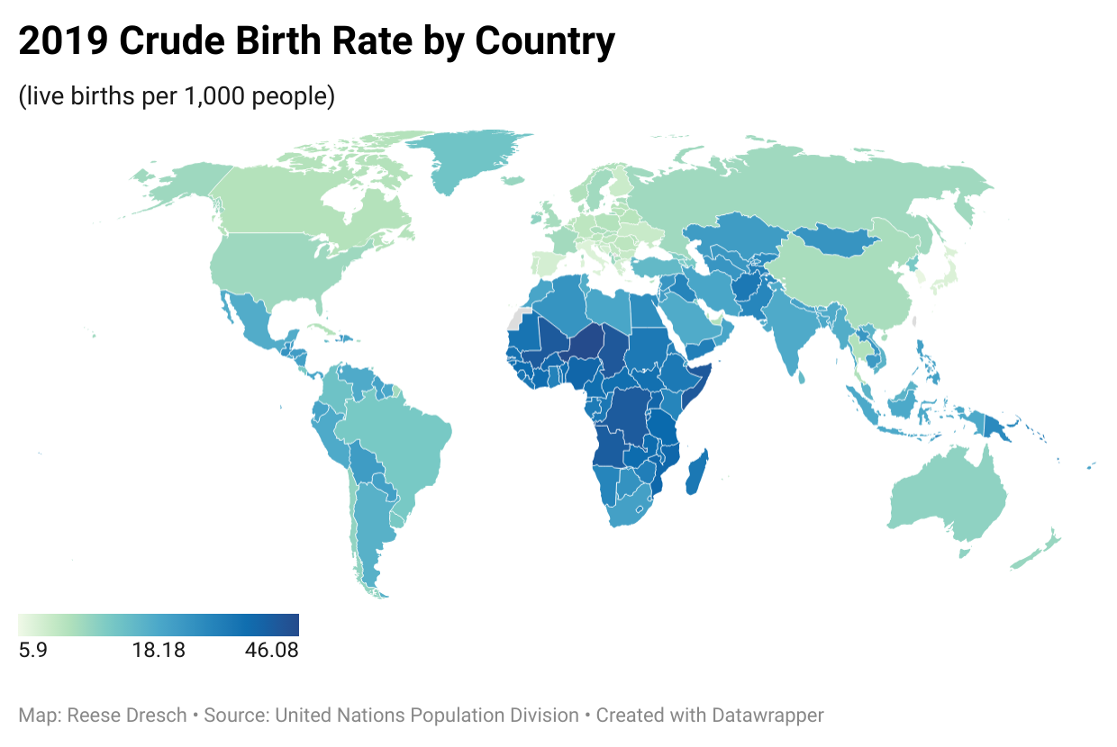 2019 Country by Crude Birth Rates | Spatialnode