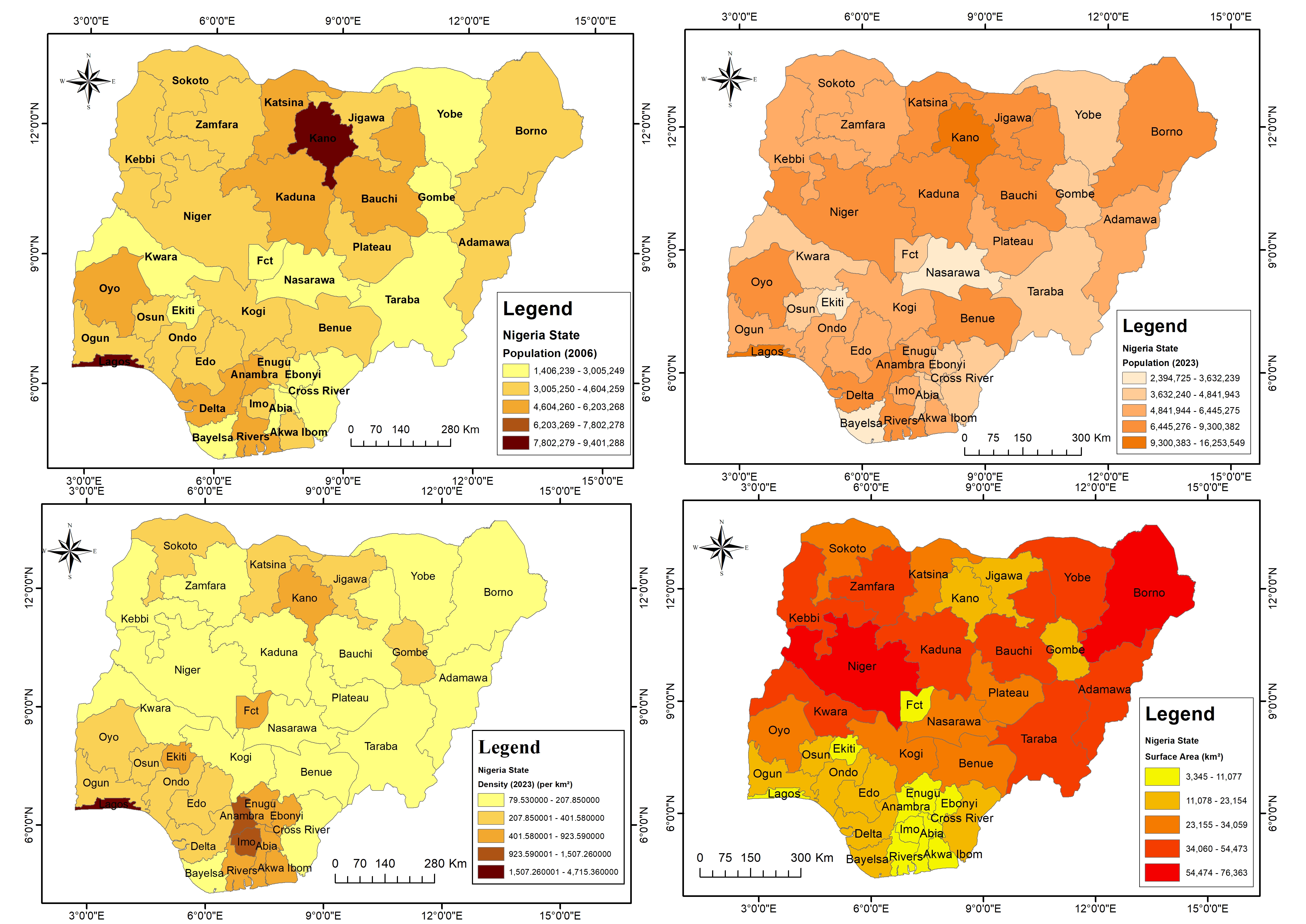 Population Density and Surface Area Map | Spatialnode