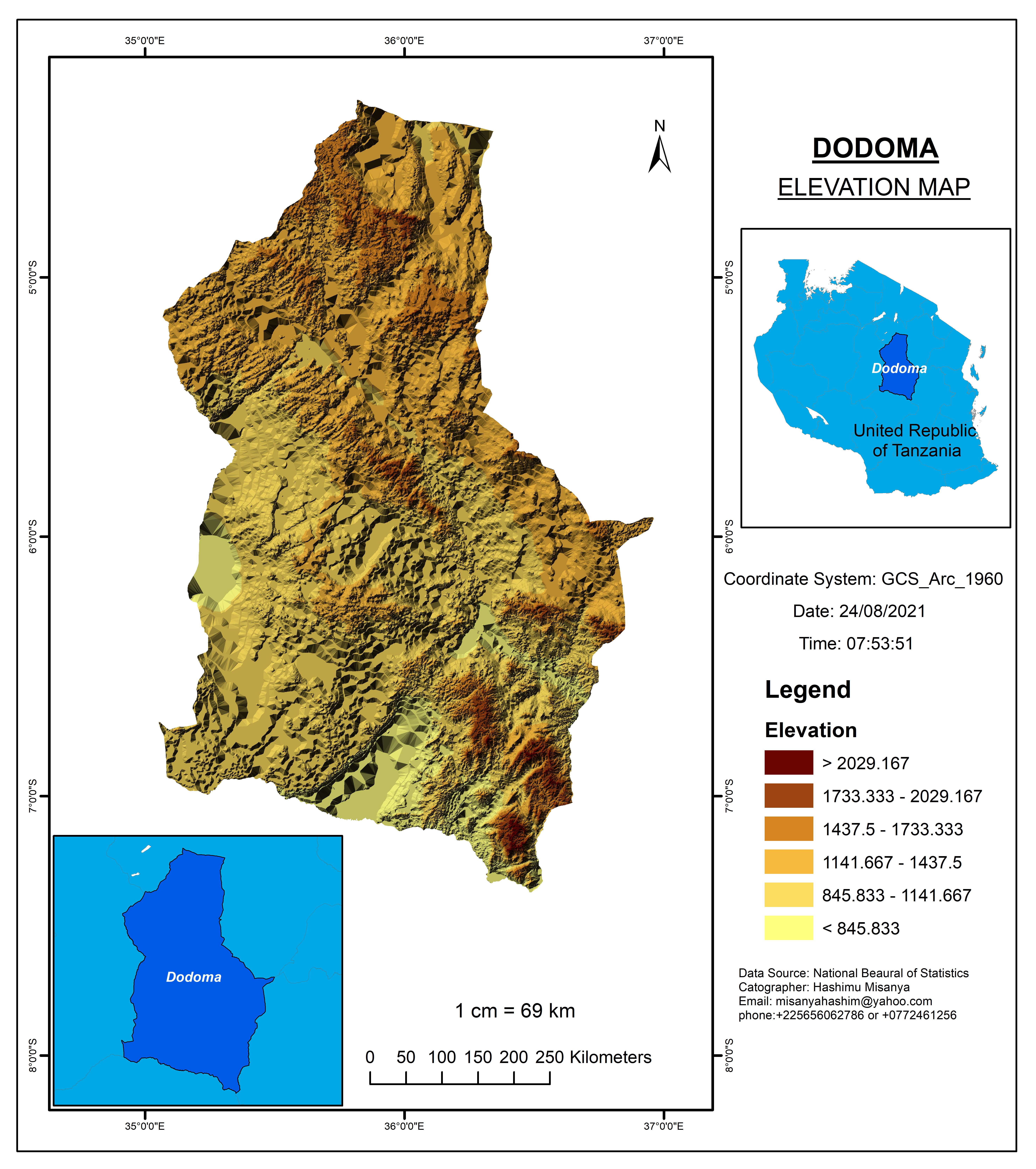 Dodoma Region Elevation map | Spatialnode