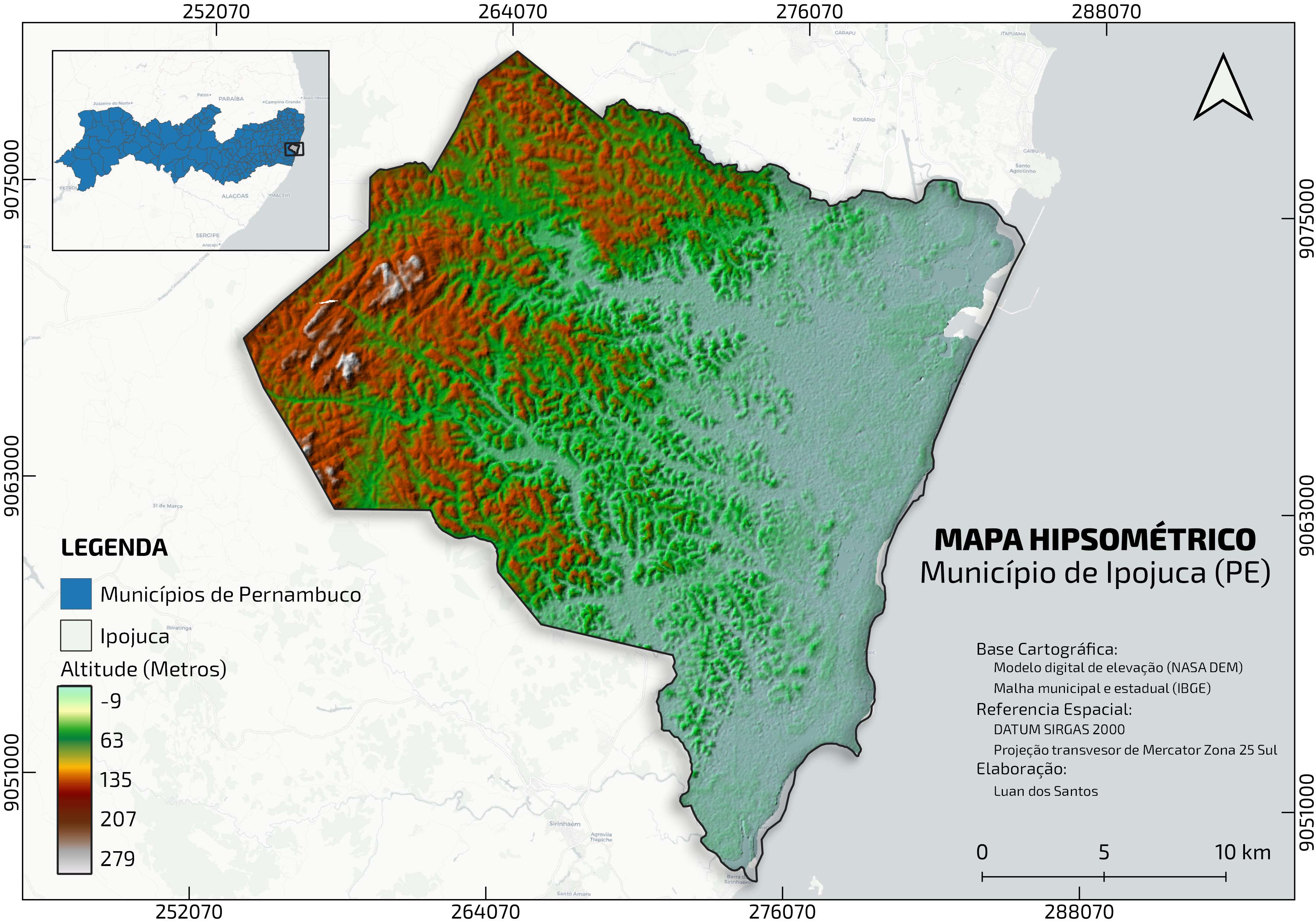 Hipsometria Município do Ipojuca (PE) | Spatialnode