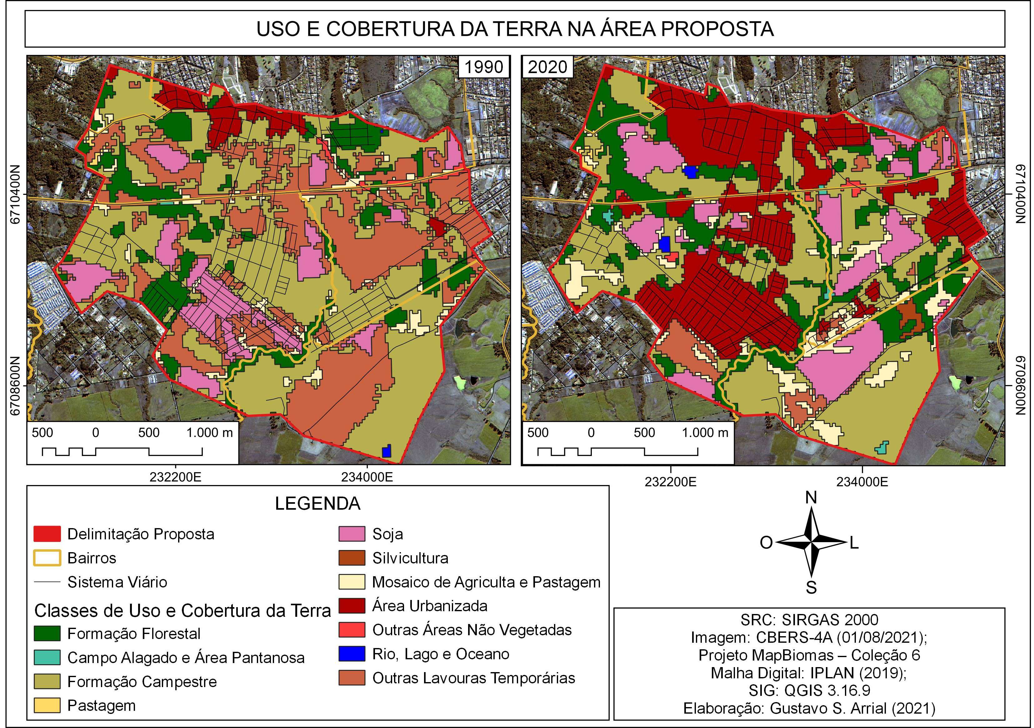 Uso e cobertura da terra na área propost | Spatialnode