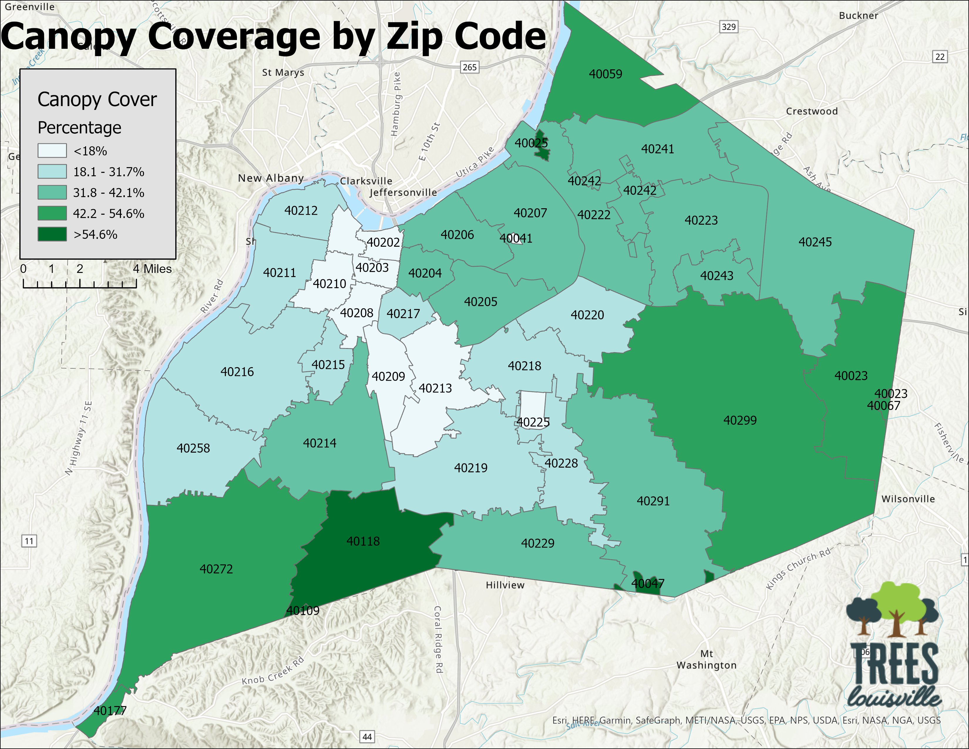 Canopy Cover by Zip Code | Spatialnode