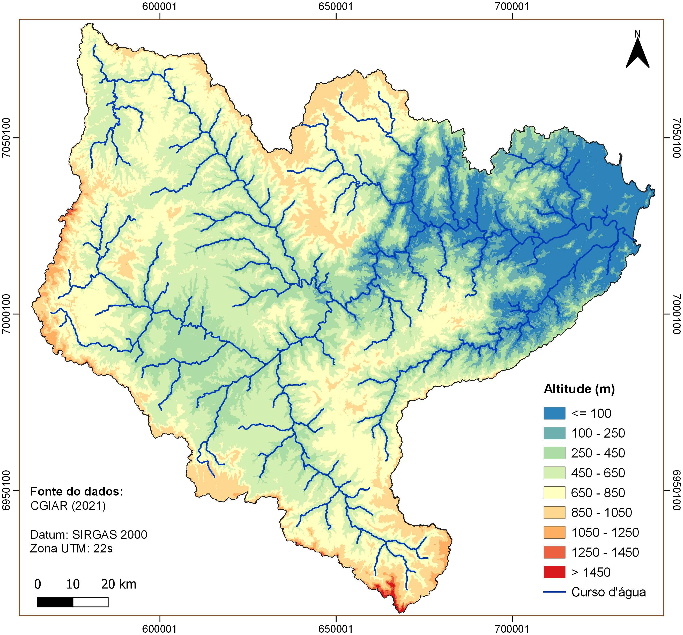 Altitude map of the RH7, SC, Brazil | Spatialnode