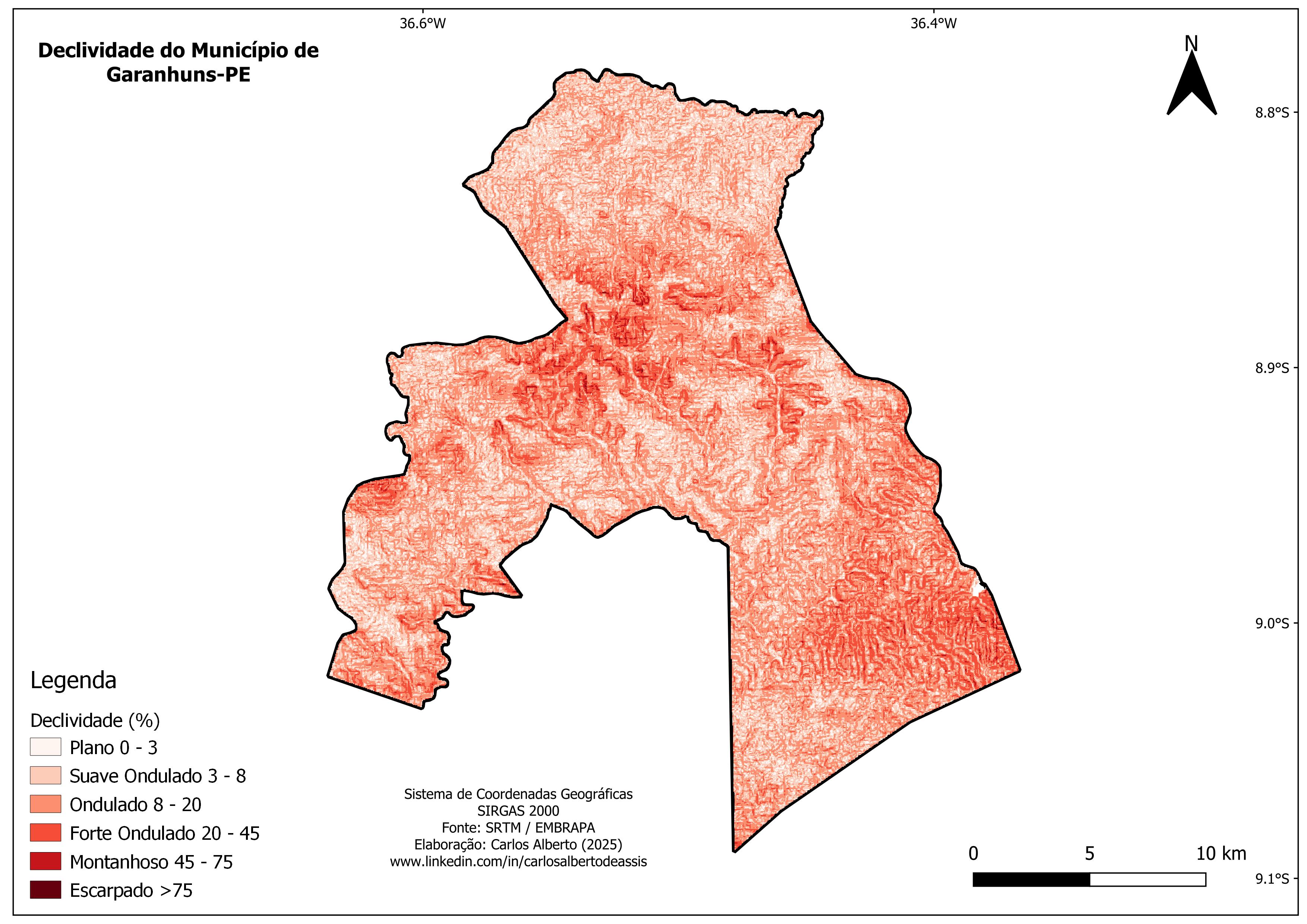 Mapa de Declividade de Garanhuns-PE | Spatialnode