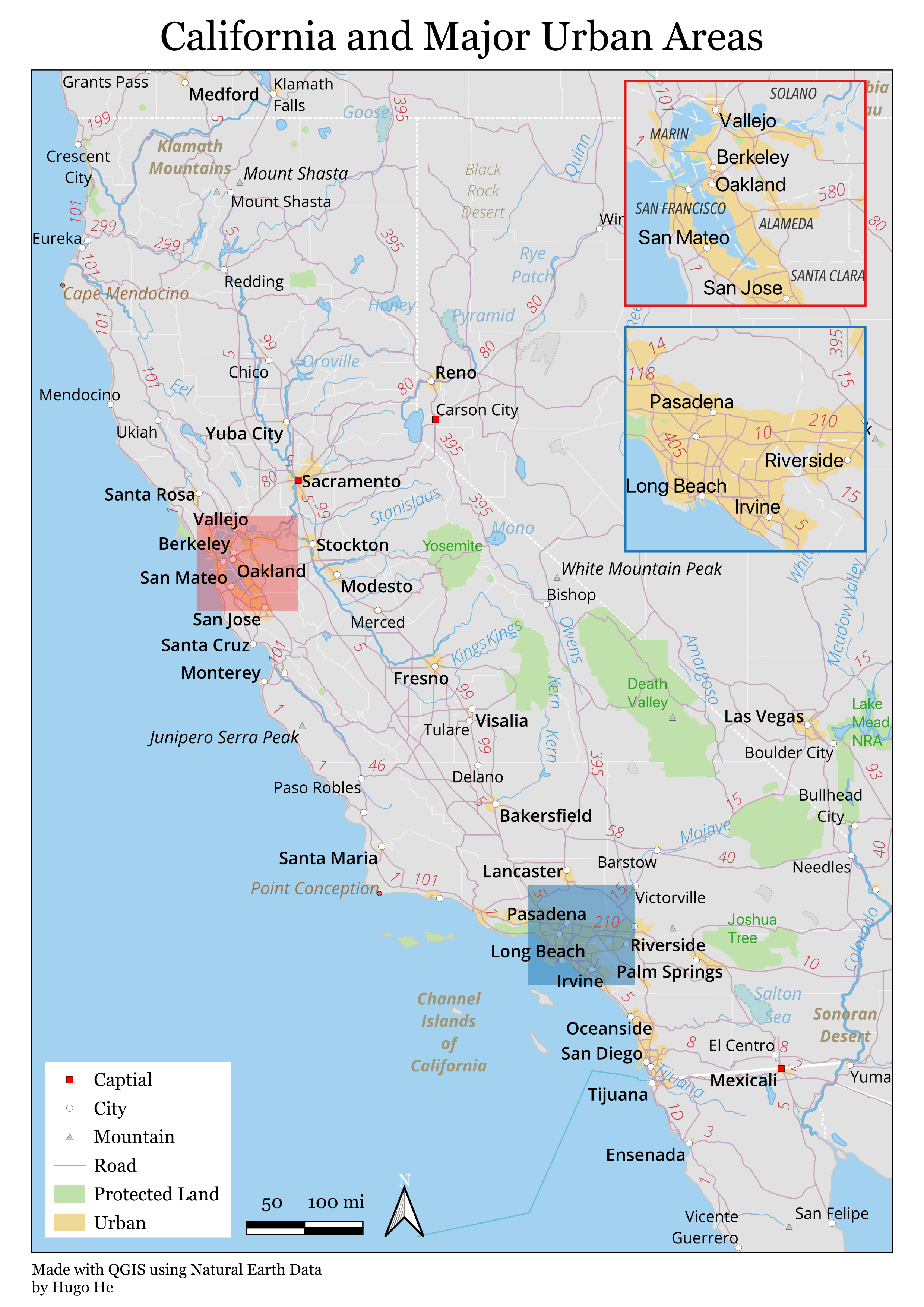 California and its Major Urban Areas | Spatialnode