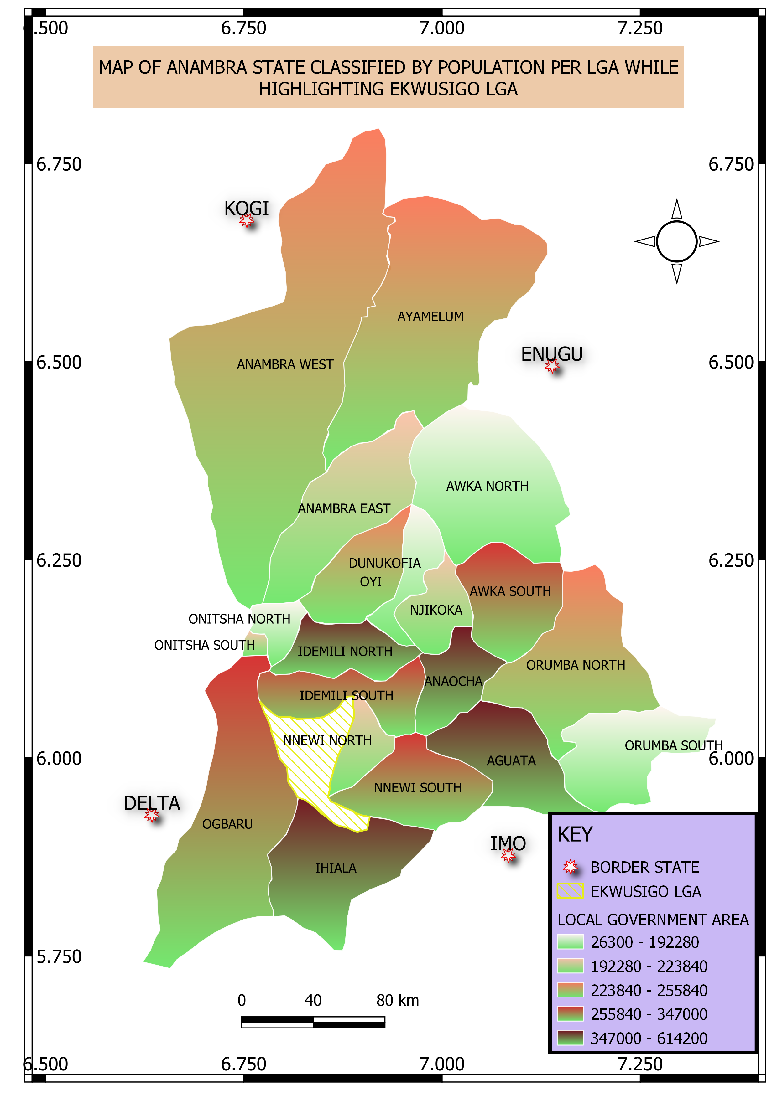 Map of Anambra classed by Population | Spatialnode