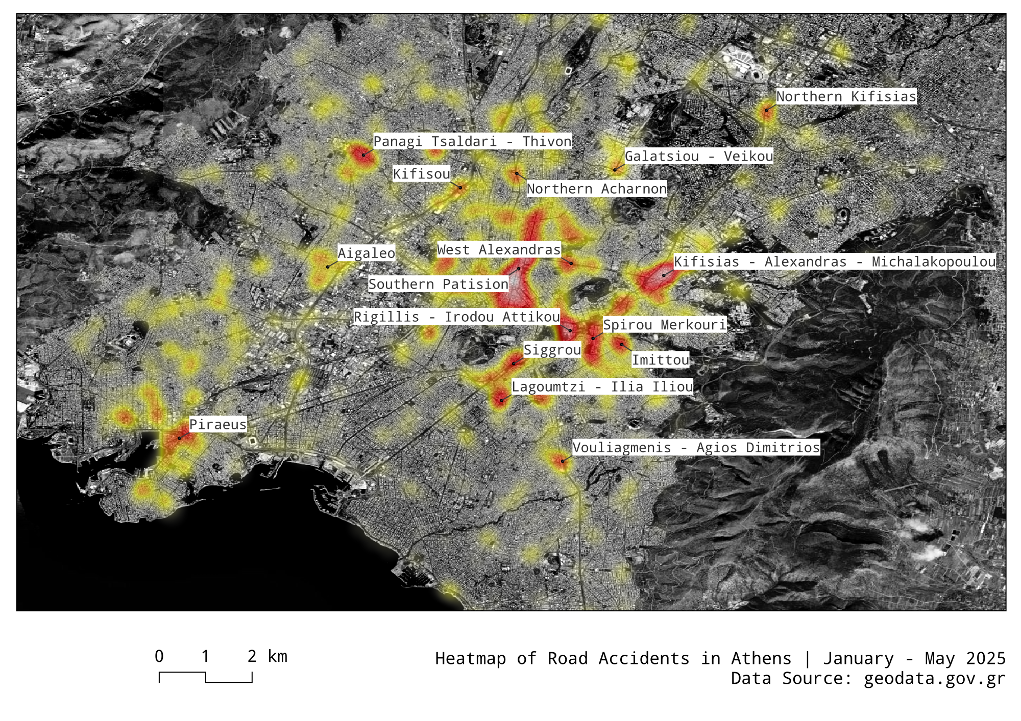 Heatmap of road accidents in Athens GR | Spatialnode