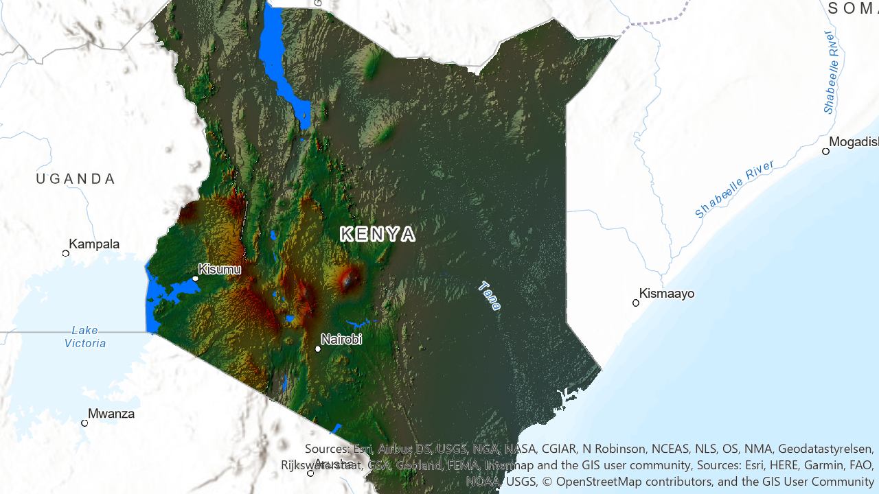 Kenya Shaded Relief Map | Spatialnode