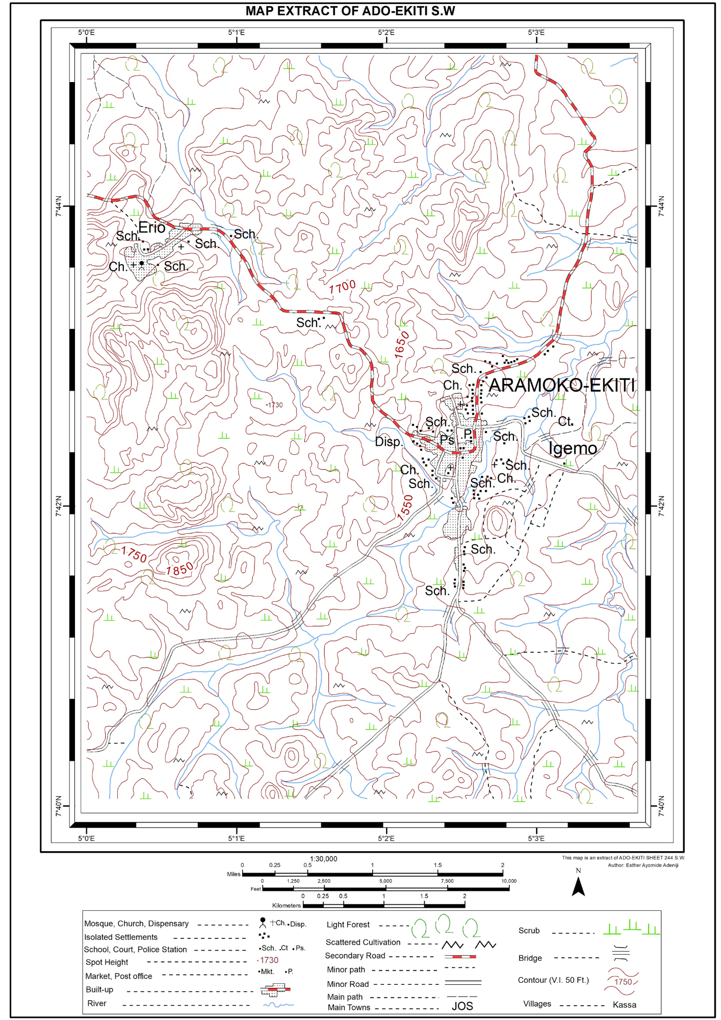 Topography Map Extract of Ado-Ekiti | Spatialnode