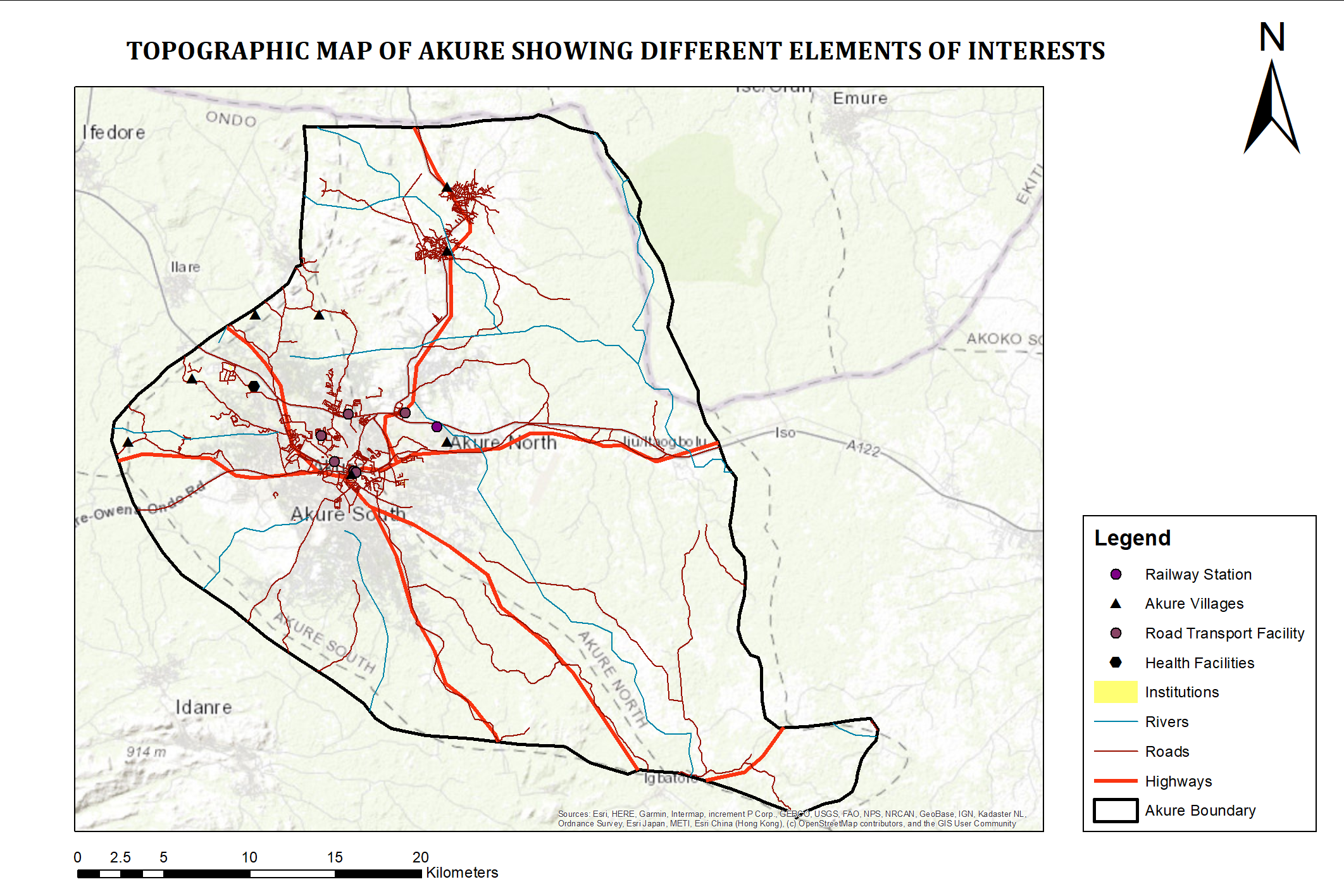 Topographic Map of Akure | Spatialnode